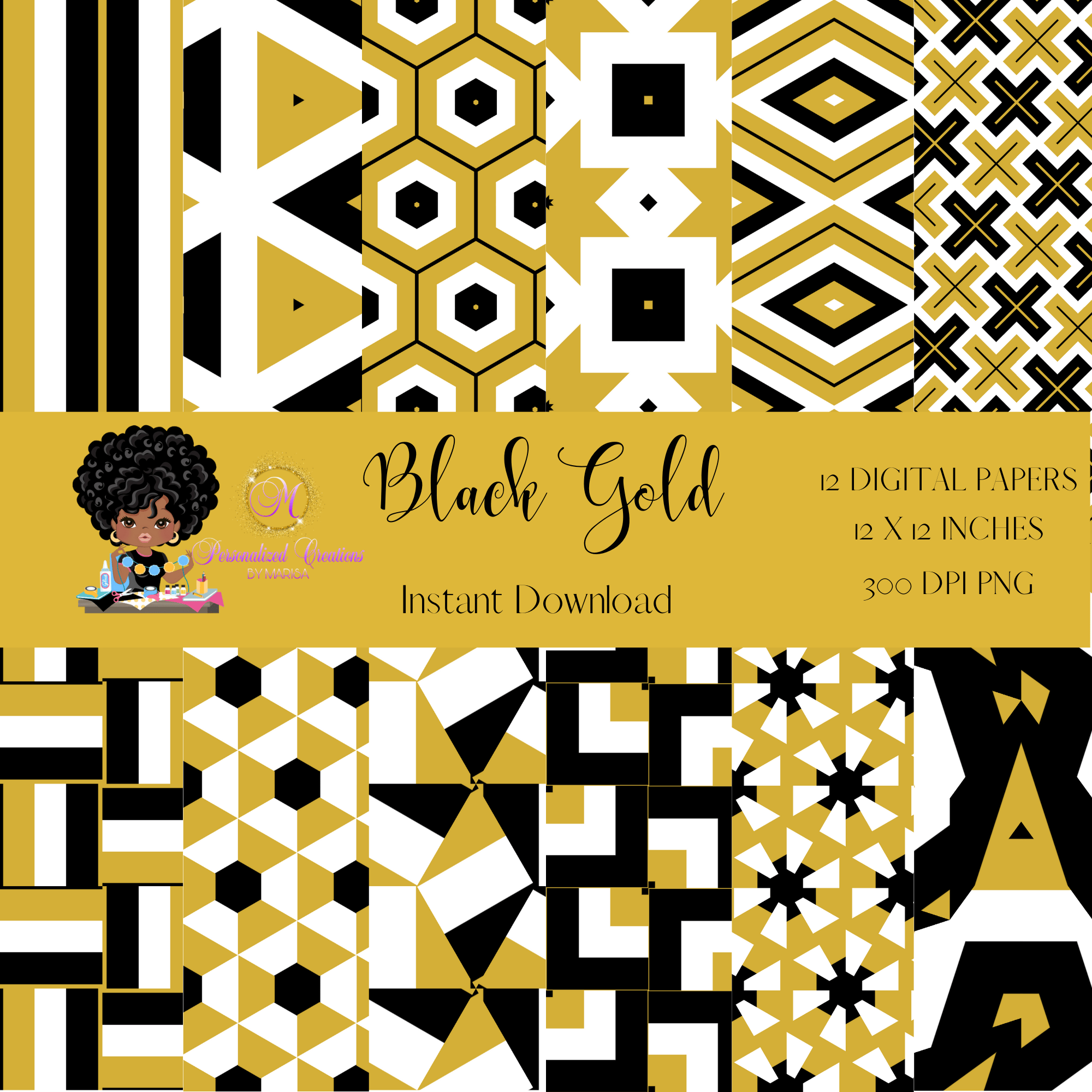 Black Gold Digital Papers l Digital Download l Scrapbook Papers l ...