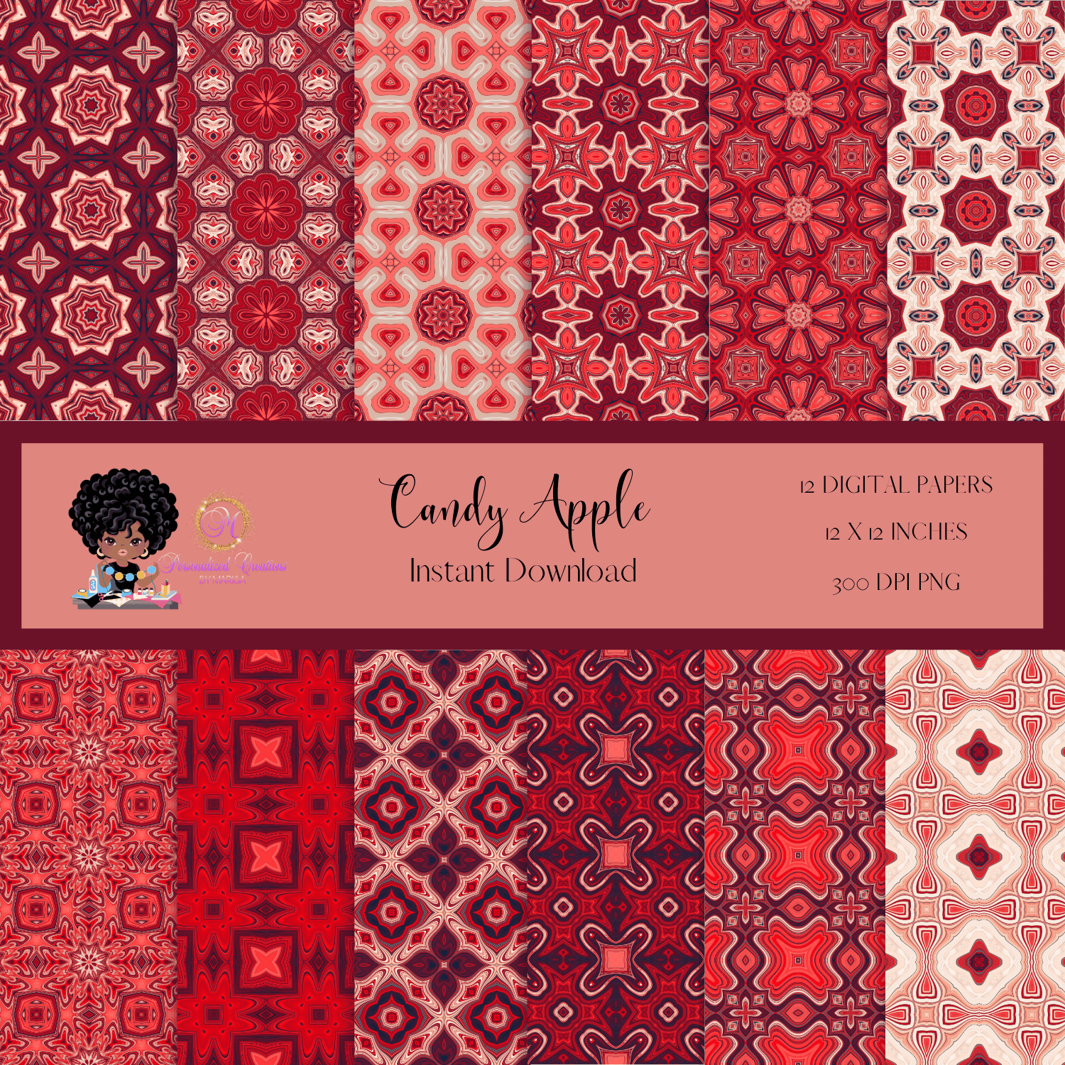 Candy Apple Digital Papers l Digital Download l Scrapbook Papers l ...