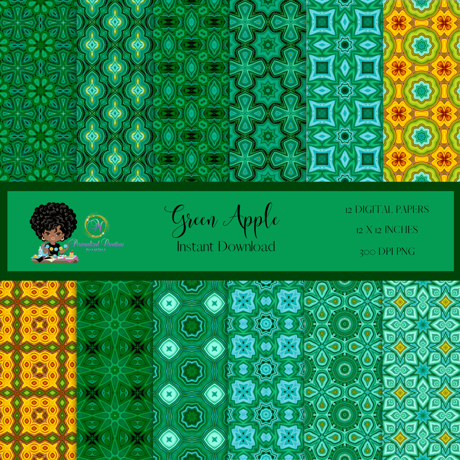 Green Apple Digital Papers l Digital Download l Scrapbook Papers l ...