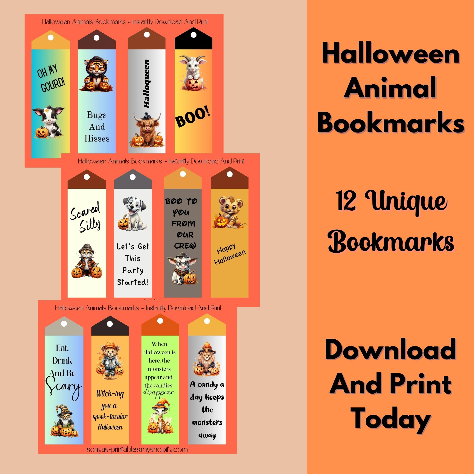 12 Printable Halloween Animal Bookmarks | Halloween Animal Bookmarks ...