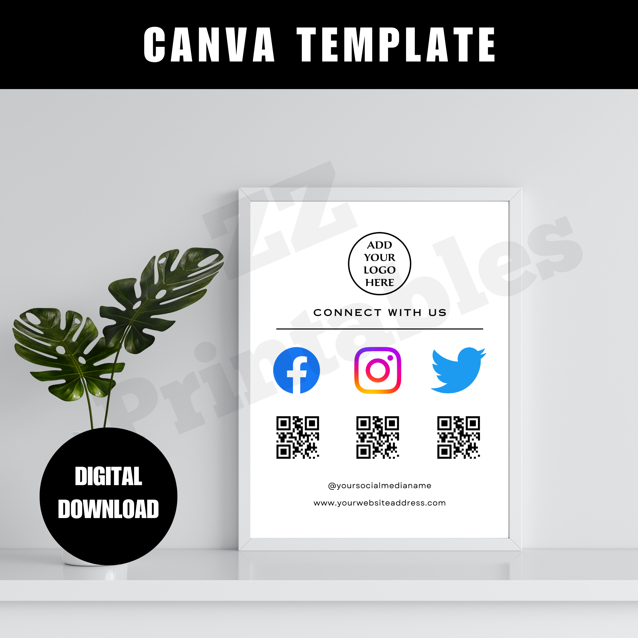 Connect With Us QR Code Sign Facebook Instagram Social Media Follow Scan Me Small Business Leave ...