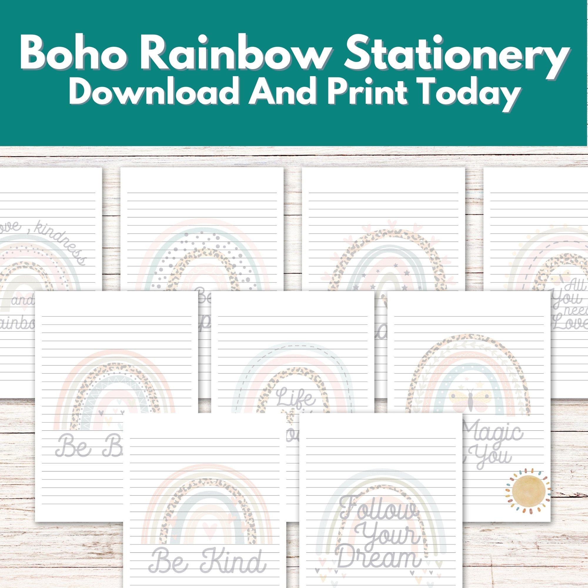 Boho Rainbow Stationery With Positive Messages | Printable Boho ...