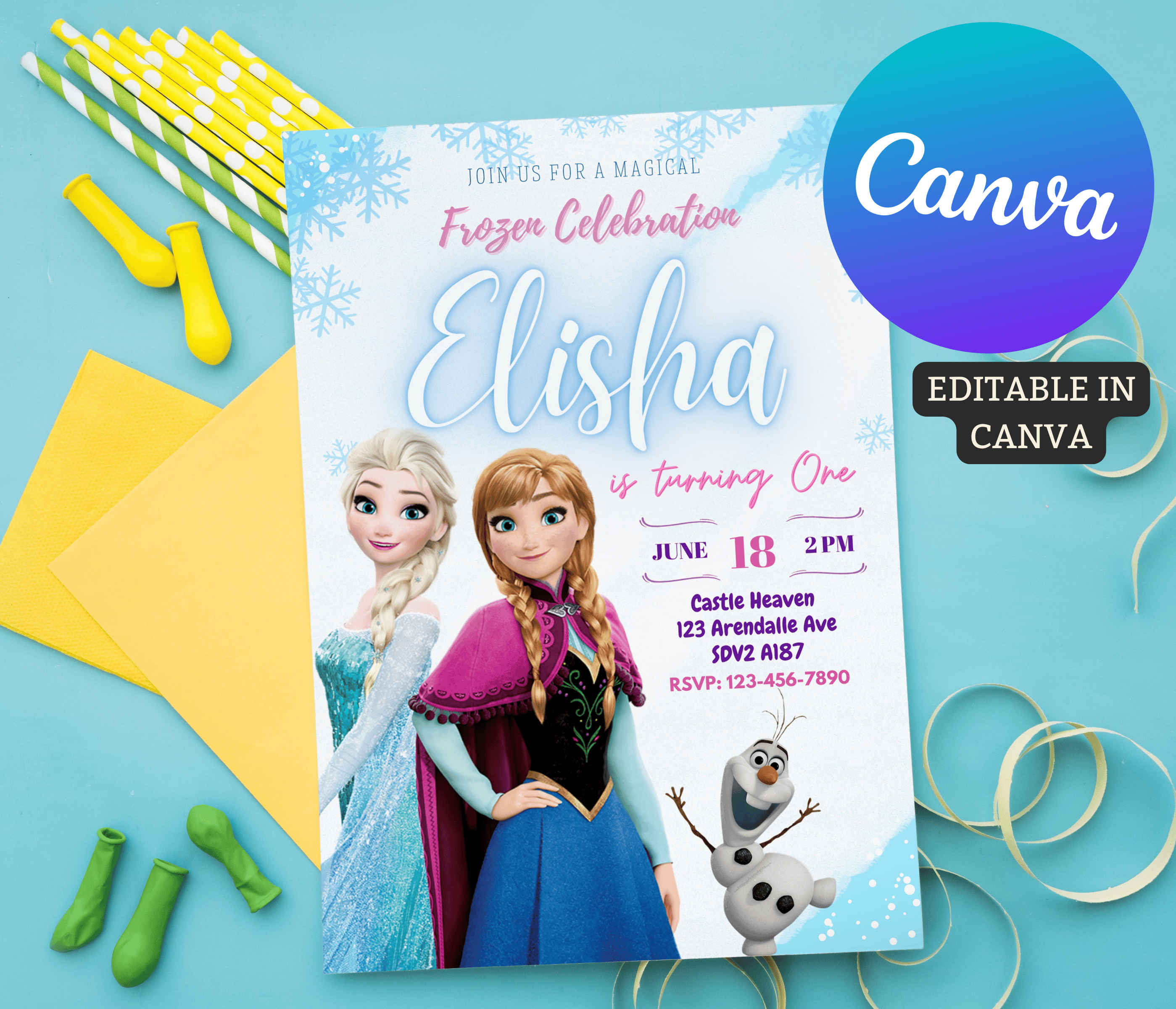 Editable Frozen Birthday Invitation Template, Princess Elsa Girl Evite ...