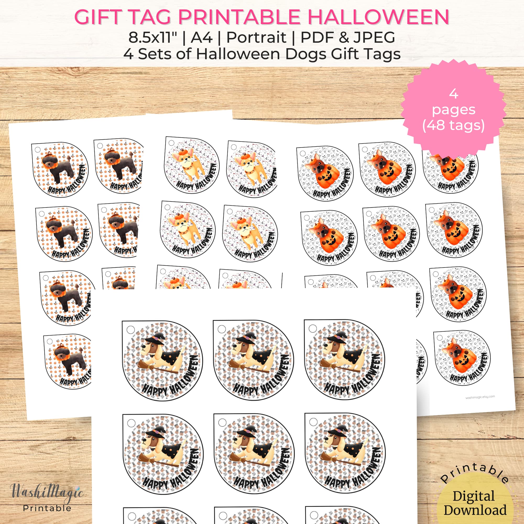 Gift Tag Printable Halloween Dogs | Halloween Treat Tag - Payhip