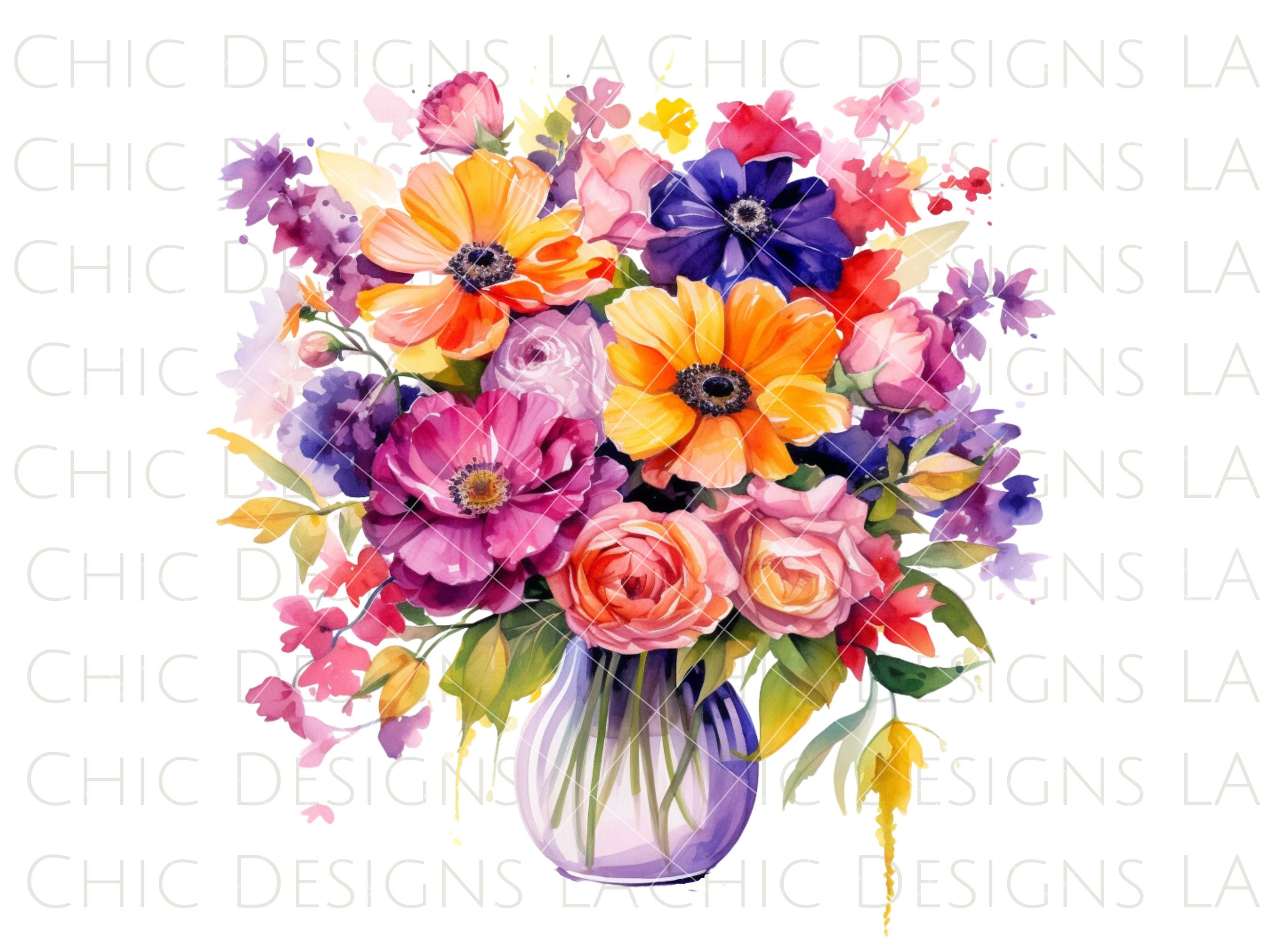 Purple & Orange Watercolor Flower Bouquet Png Sublimation Design ...