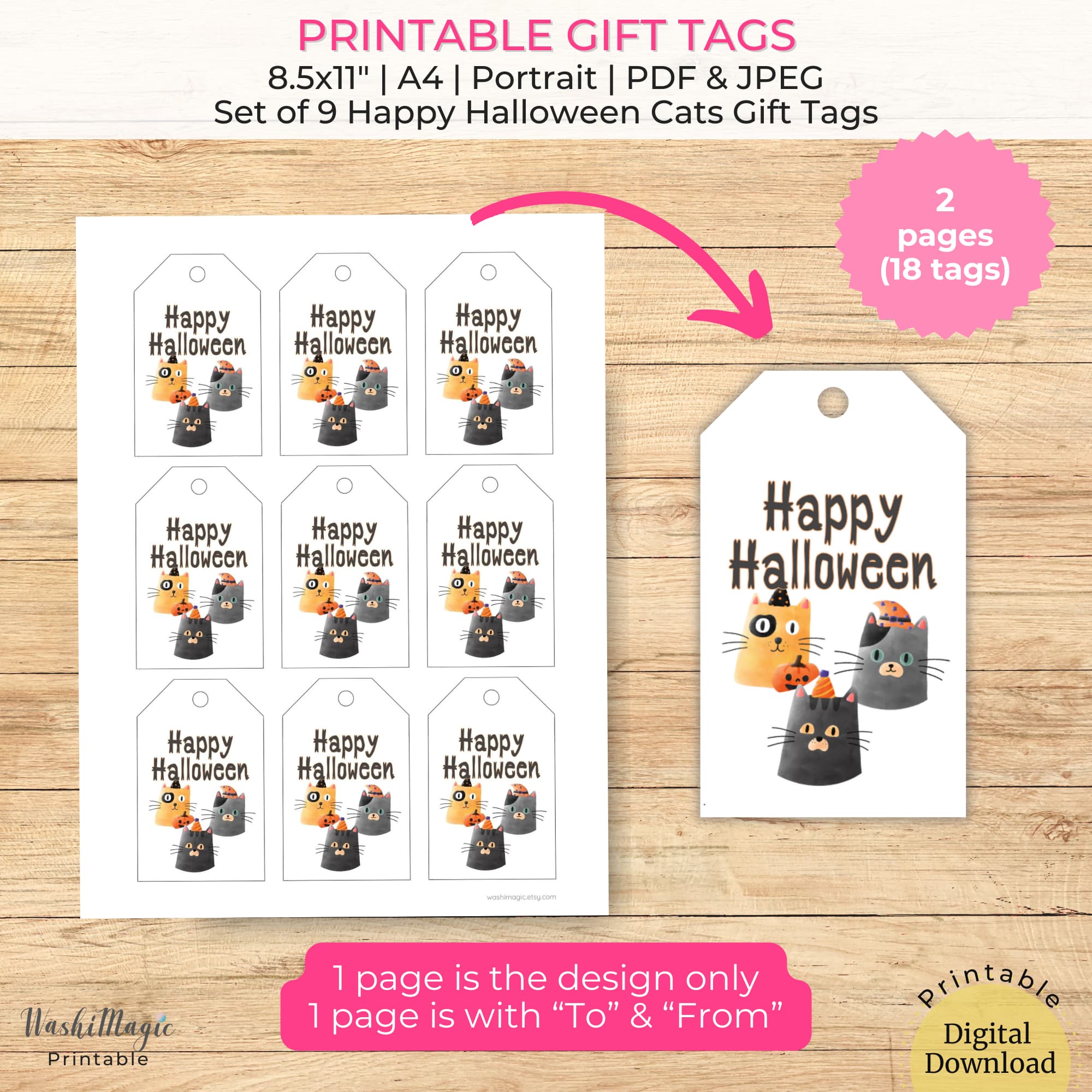 Halloween Gift Tags Printable, Cats Gift Tag - Payhip