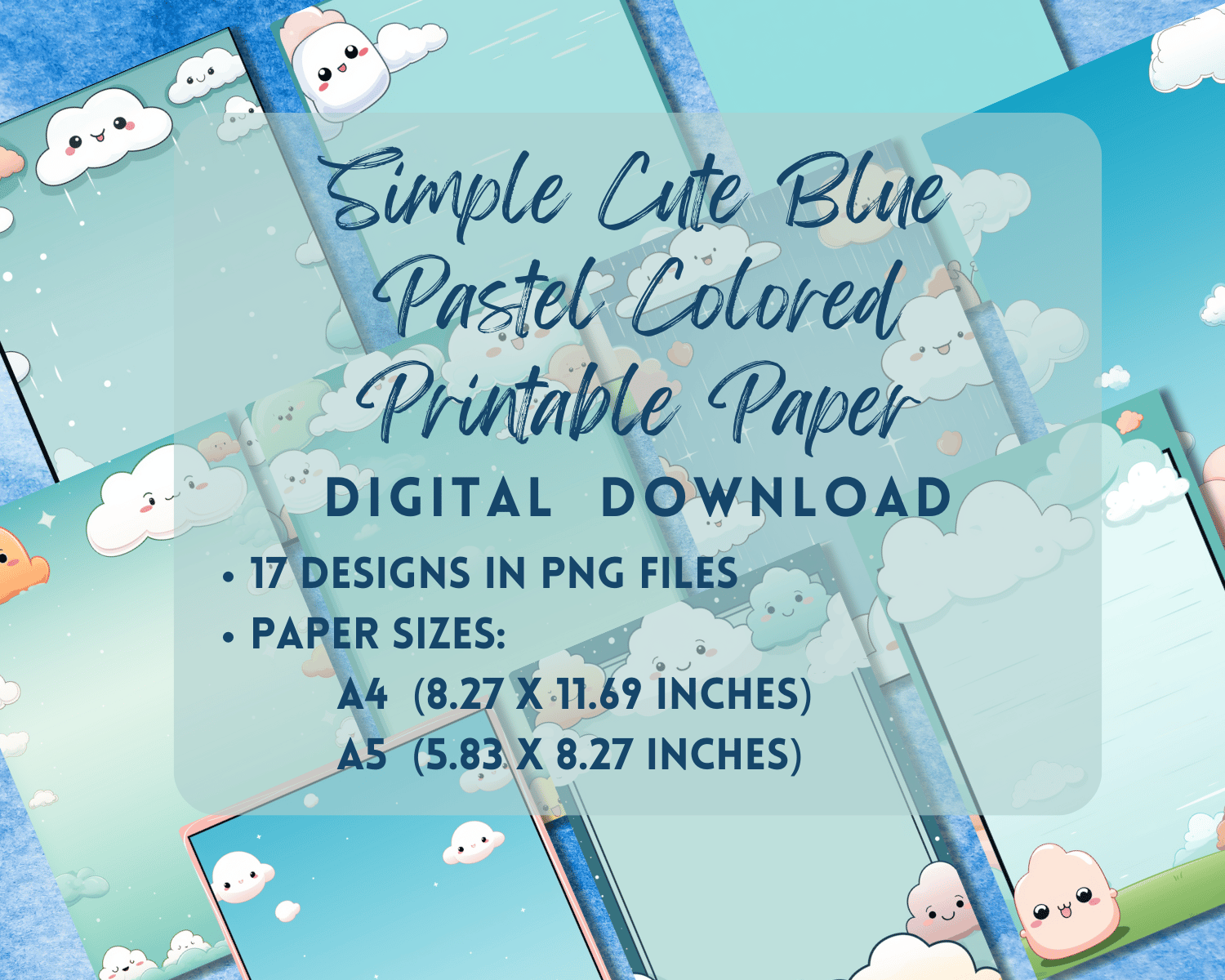 Simple Cute Blue Pastel Colored Printable Paper (Minimalist Paper ...