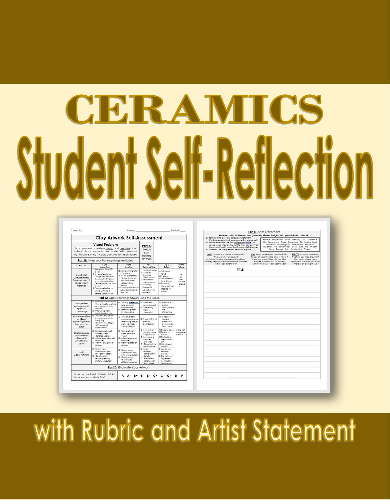 FREE Ceramics Artwork Rubric Self-Reflection with Artist Statement (PDF ...