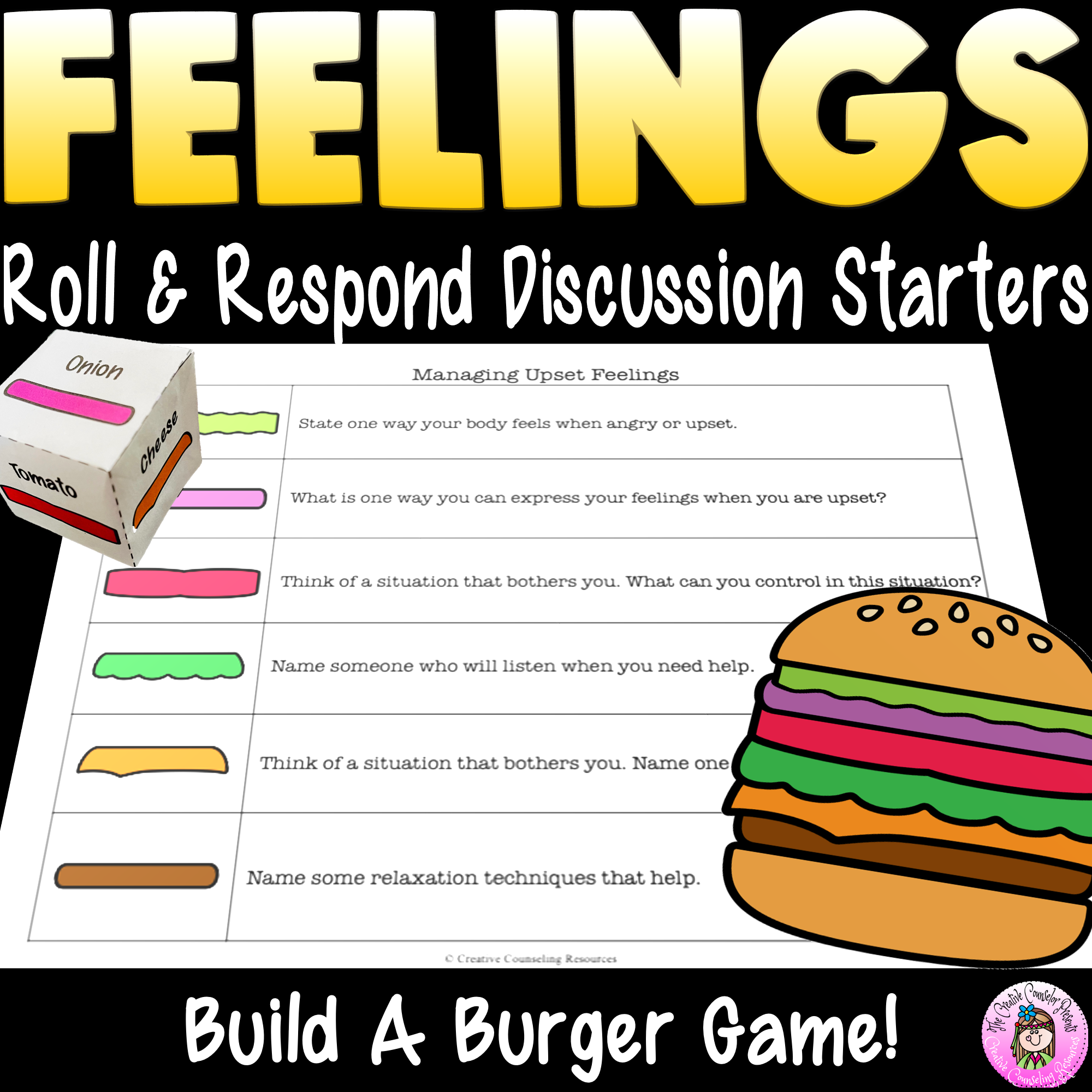 Feelings Build a Burger Roll & Respond SEL Counseling Discussion ...