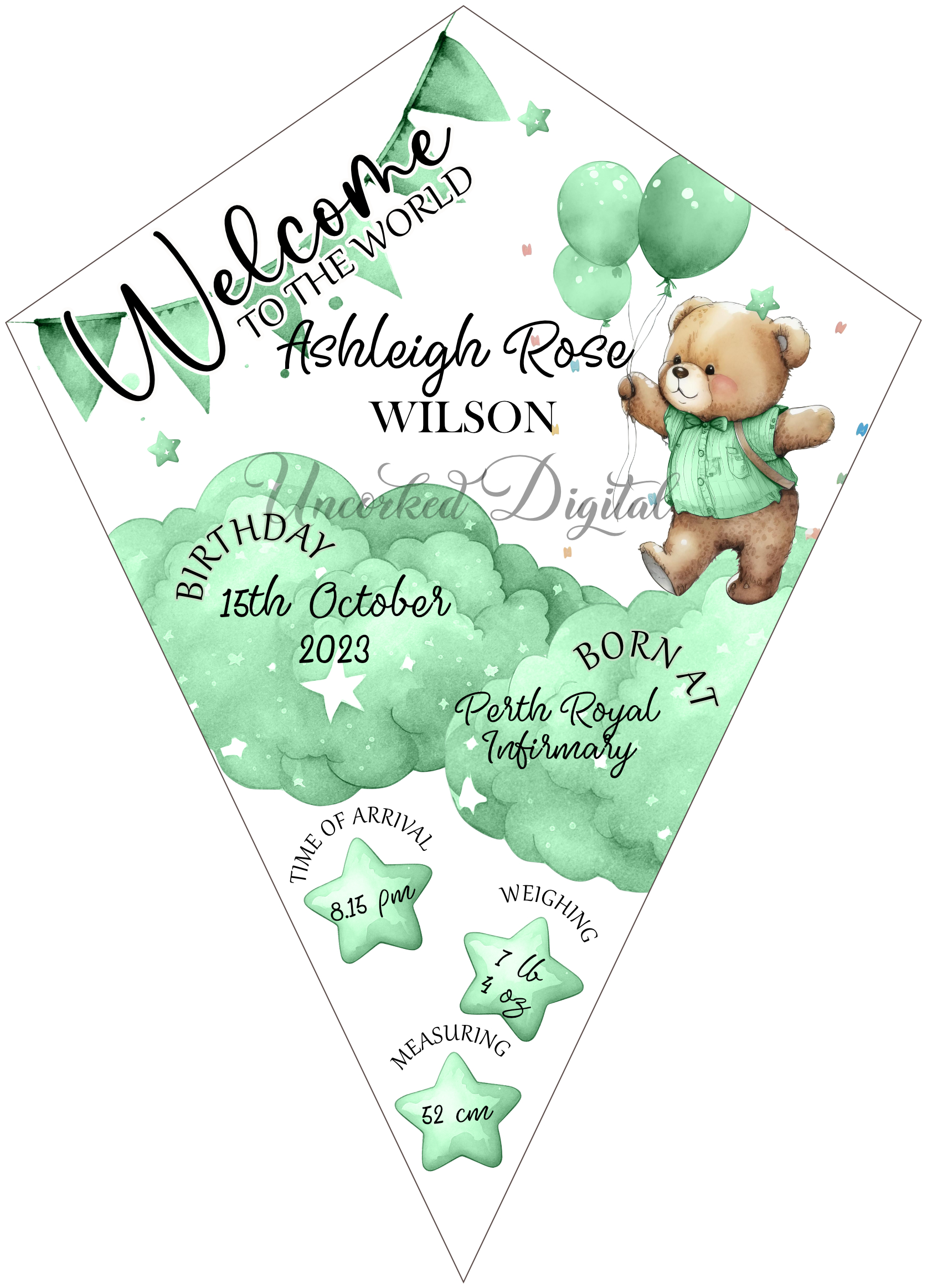 4 x New baby, birth stats kite design (woodform) - Payhip