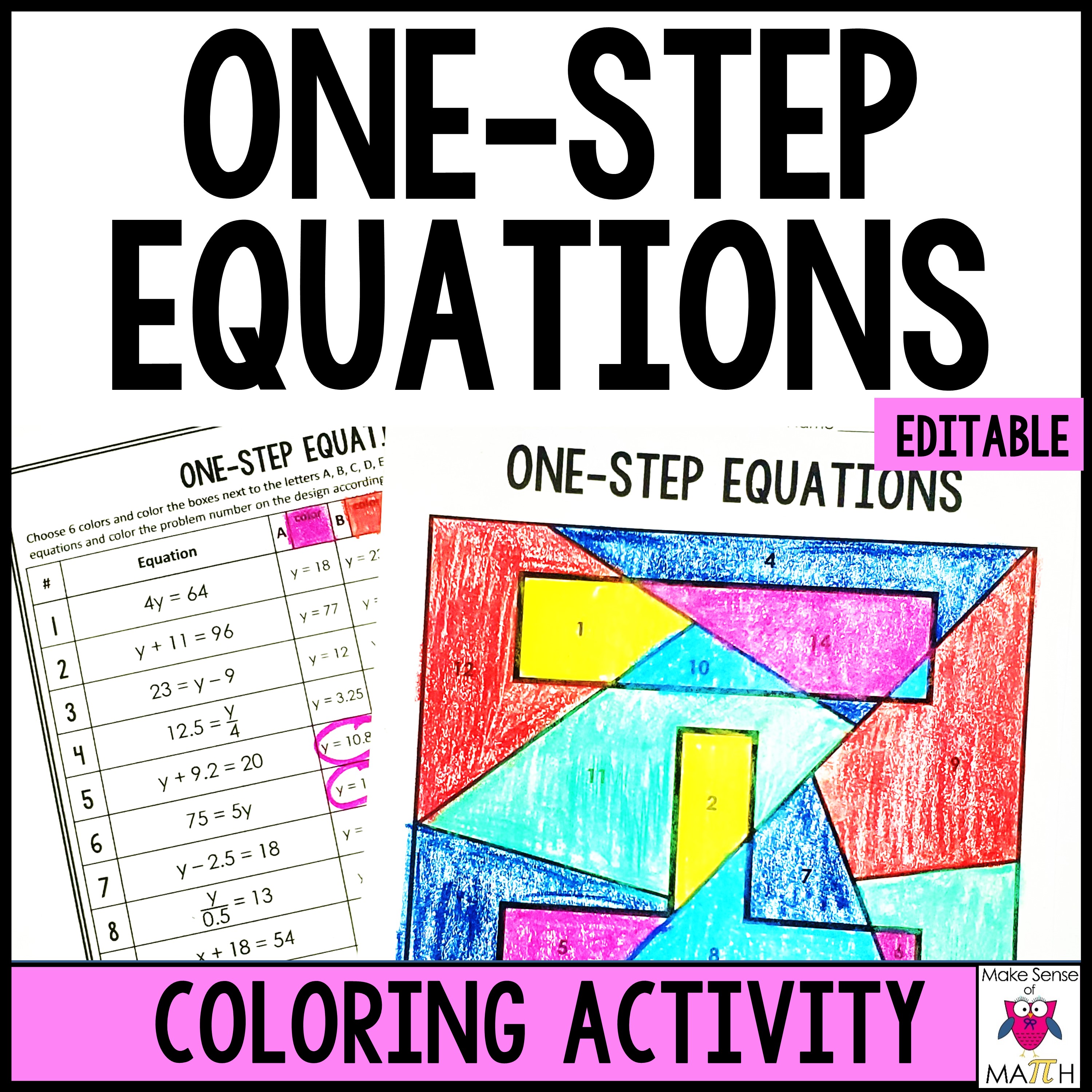 One Step Equations Worksheet Activity