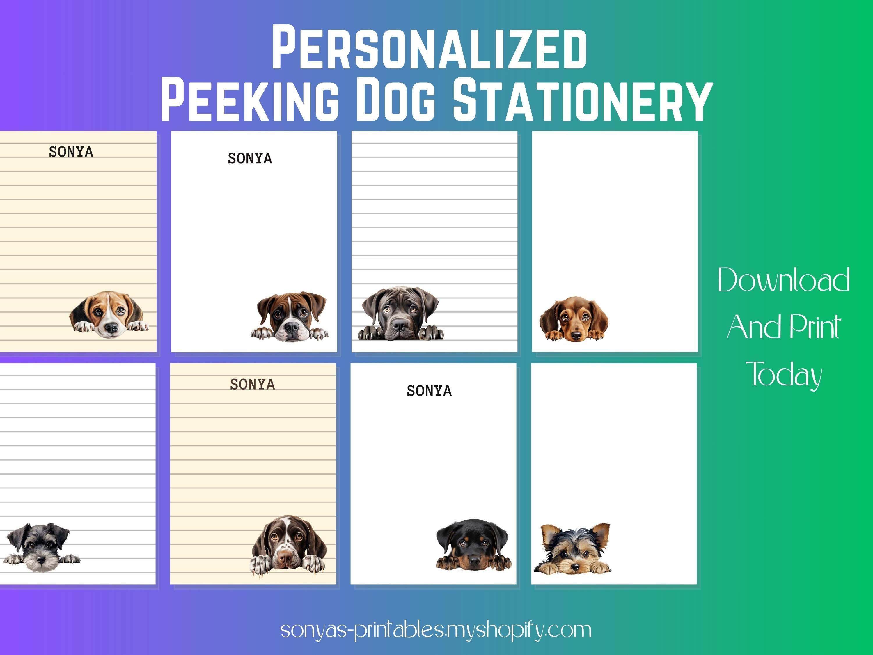 Personalized Peeking Dog Stationery | Printable Peeking Dog Writing ...