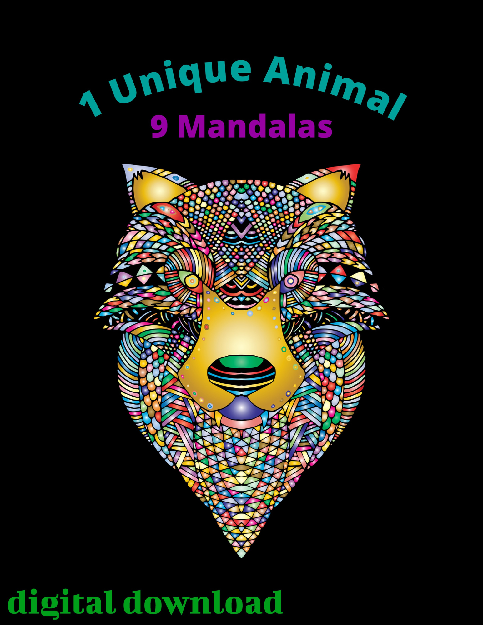 9 Mandalas 1 Unique Animal -Wolf - Payhip