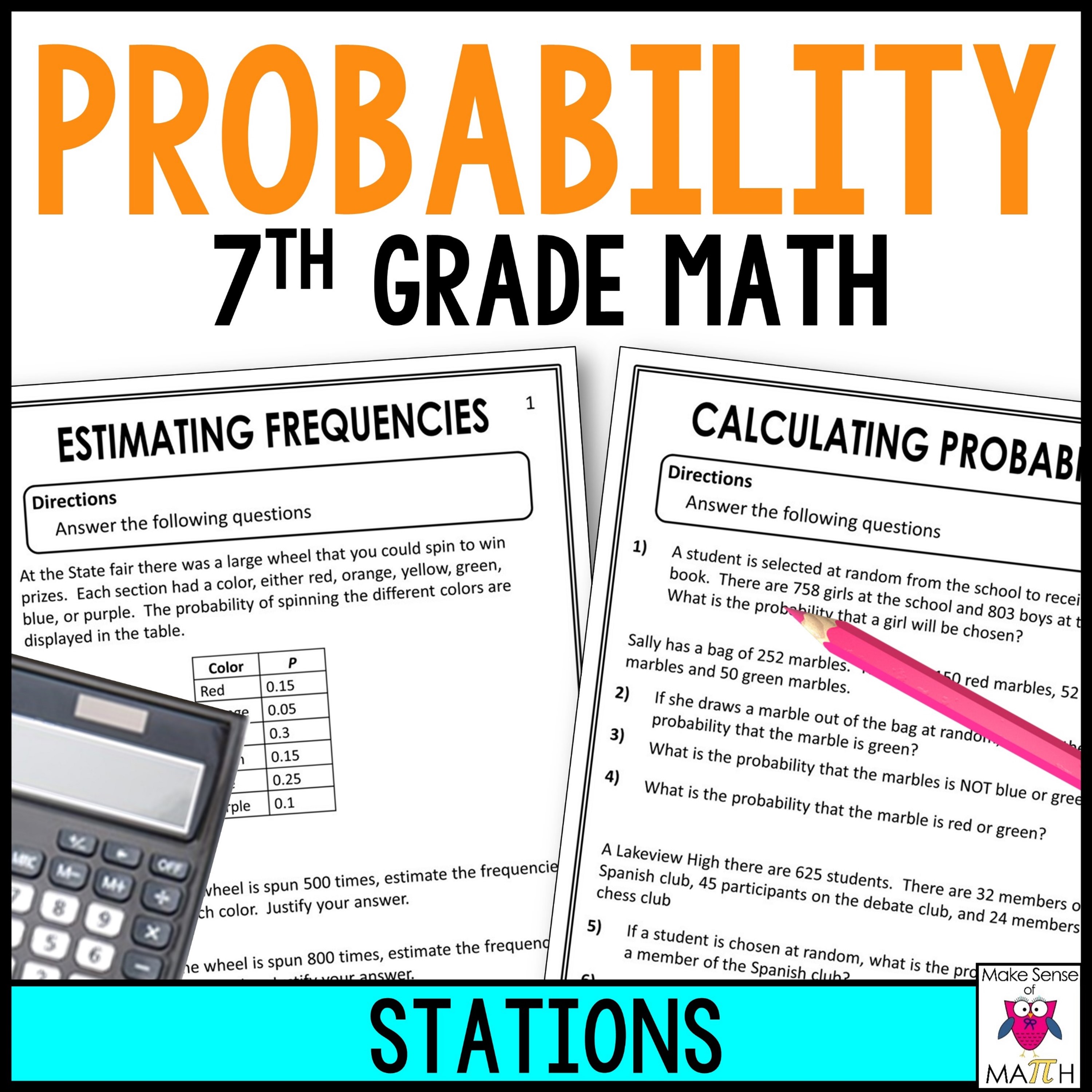 Probability Stations for 7th Grade Math