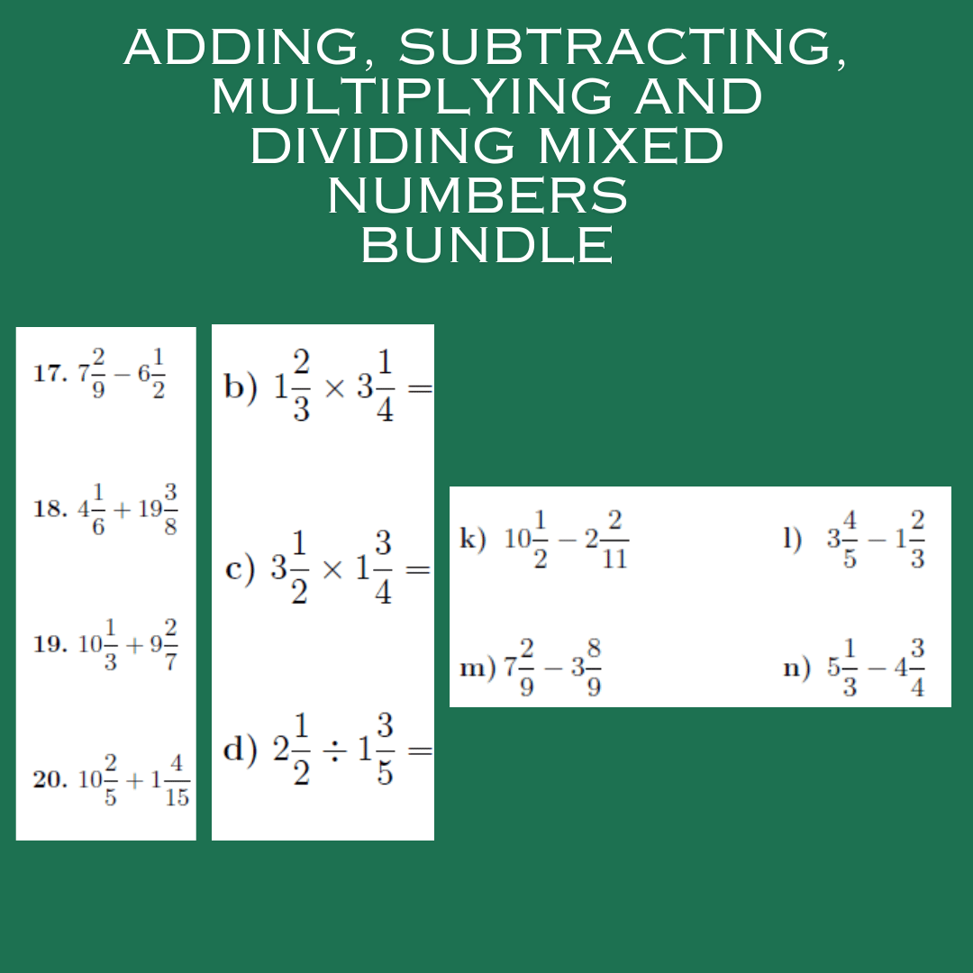 Adding, subtracting, multiplying and dividing mixed numbers Bundle 2