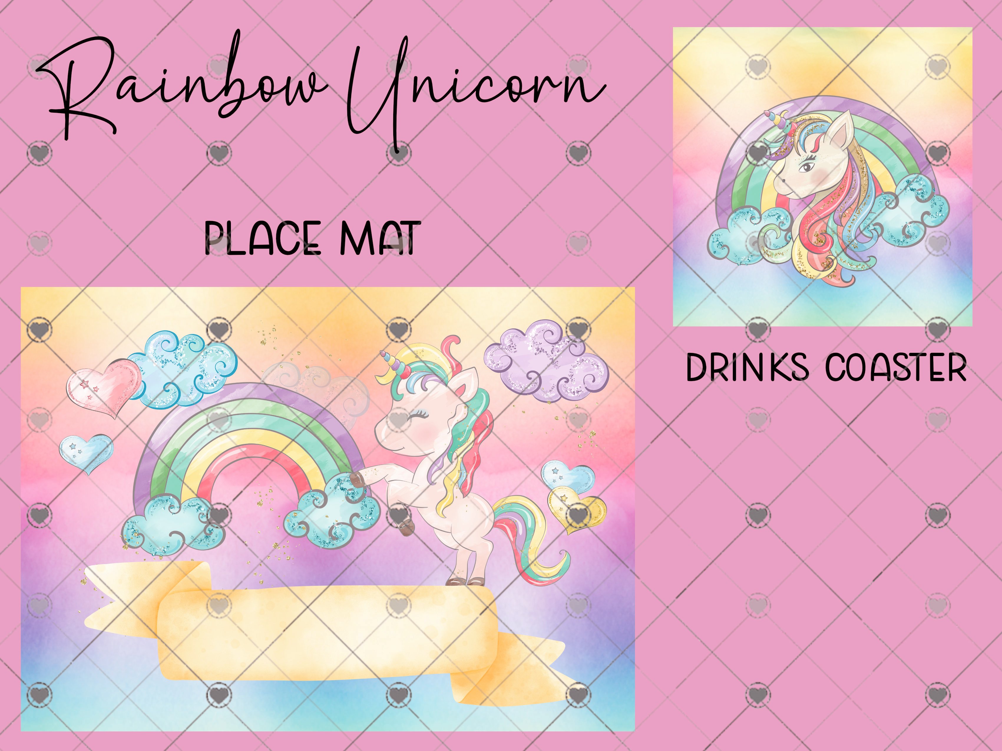 Rainbow Unicorn - Place Mat & Coaster - Payhip