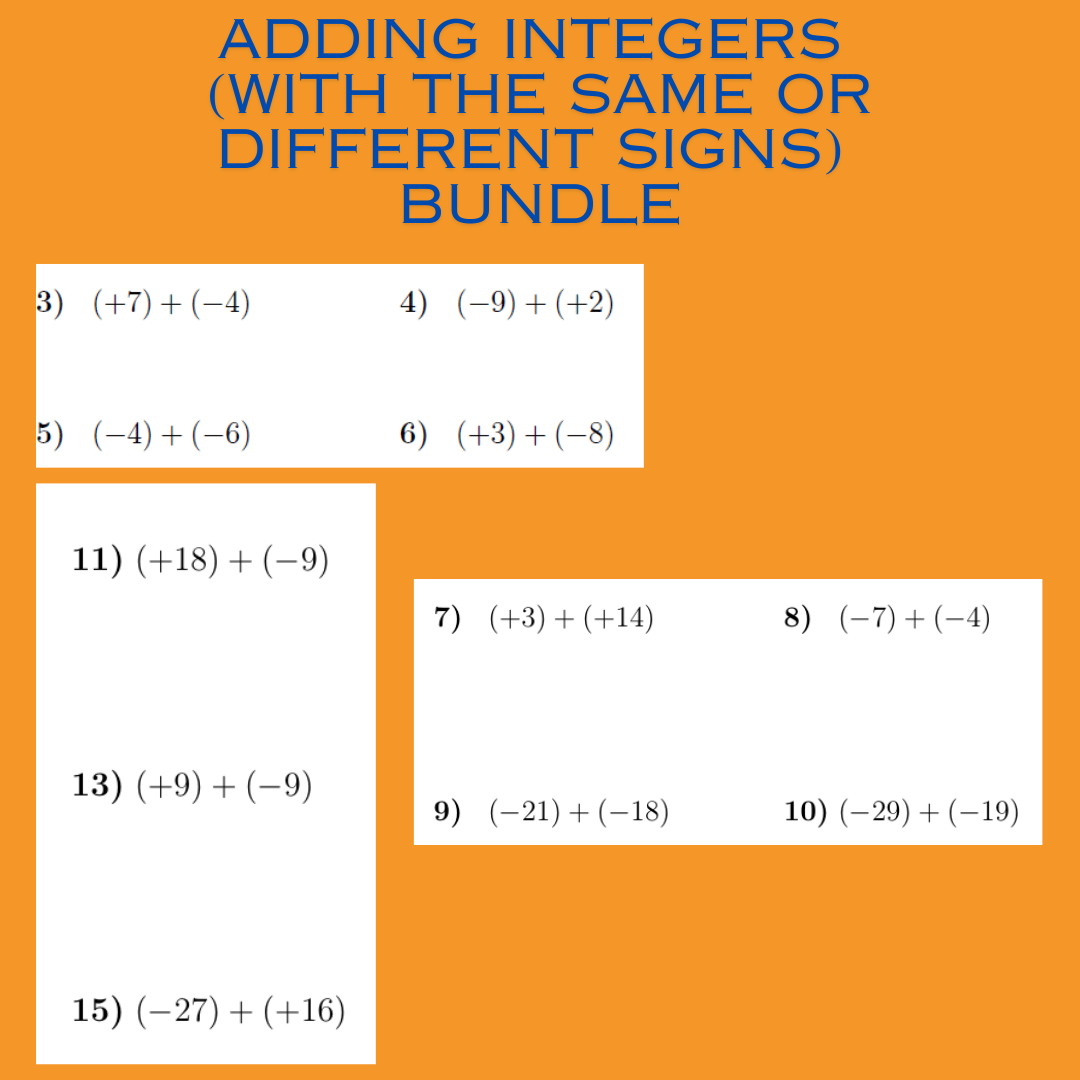 Adding Integers (with the same or different signs) Bundle