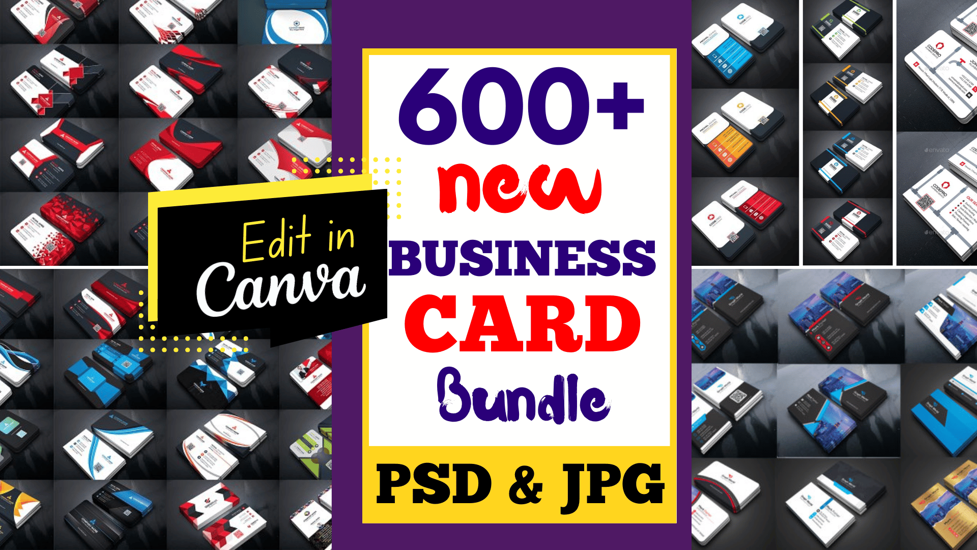 600 PSD Business Card Canva Template Bundle | Full Color Business Cards ...