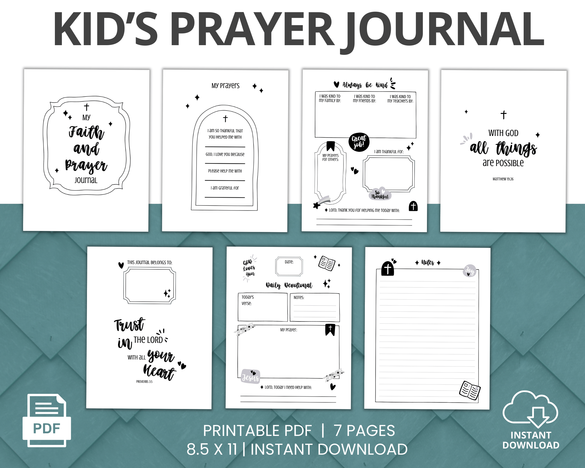 Kid's Prayer & Gratitude Journal | Printable PDF | Instant Download ...