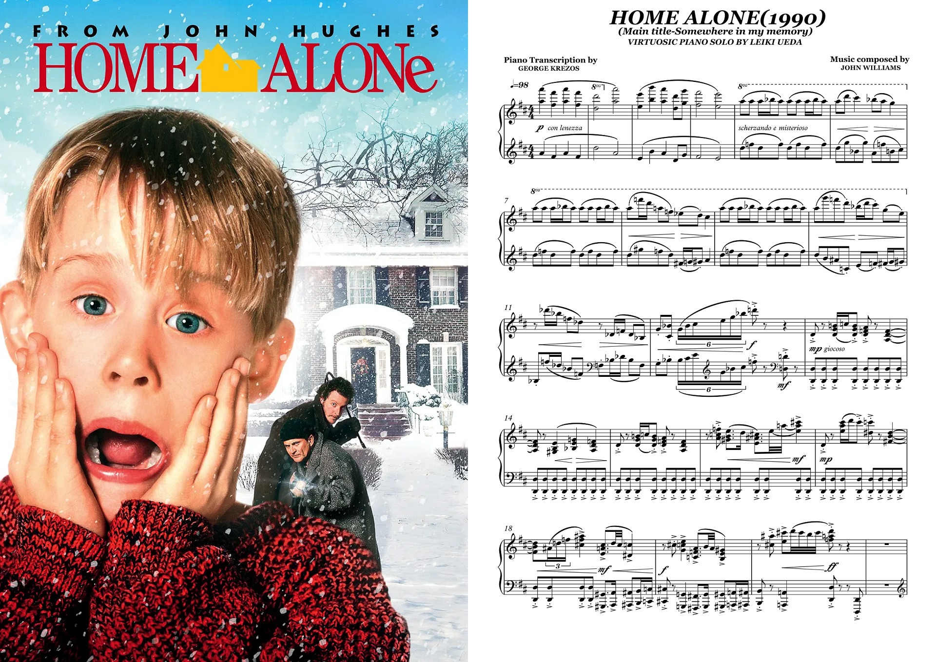 HOME ALONE (1990) - Main Title & Somewhere In My Memory (Piano Sheet Music)