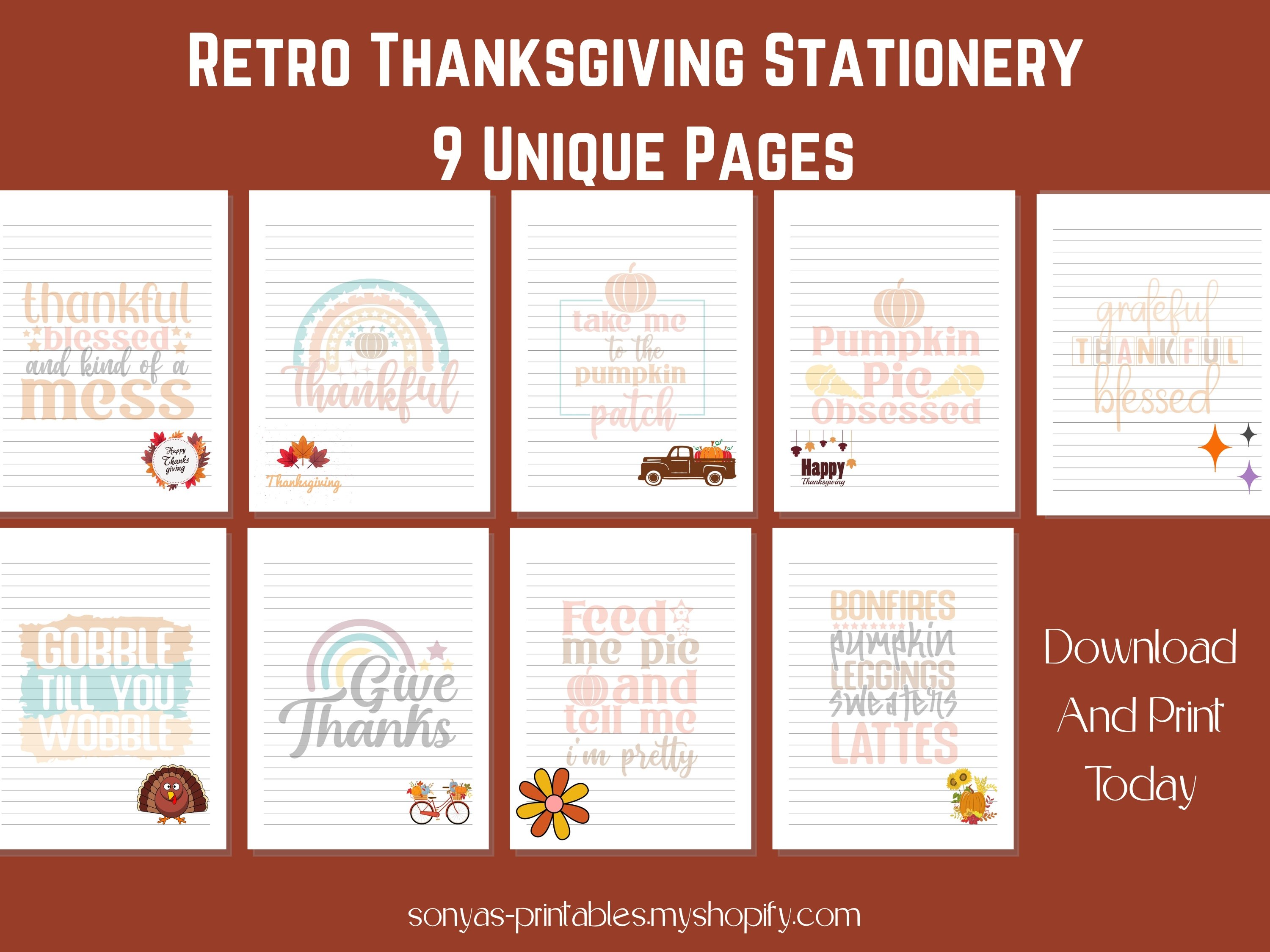 Printable Boho Thanksgiving Stationery | Printable Retro Thanksgiving ...