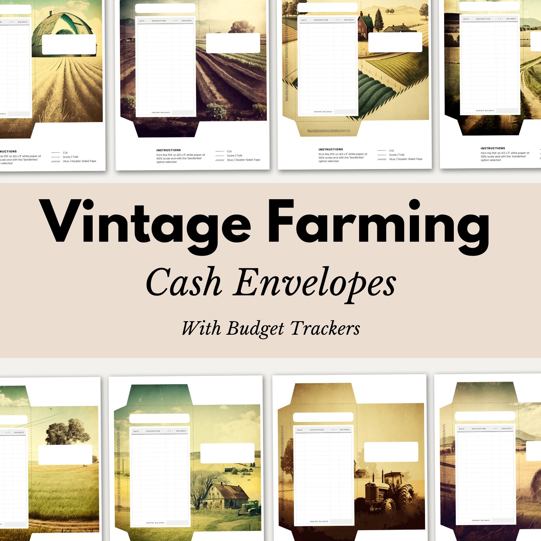 10 Printable Vintage Farming Cash Envelopes With Budget Tracker ...