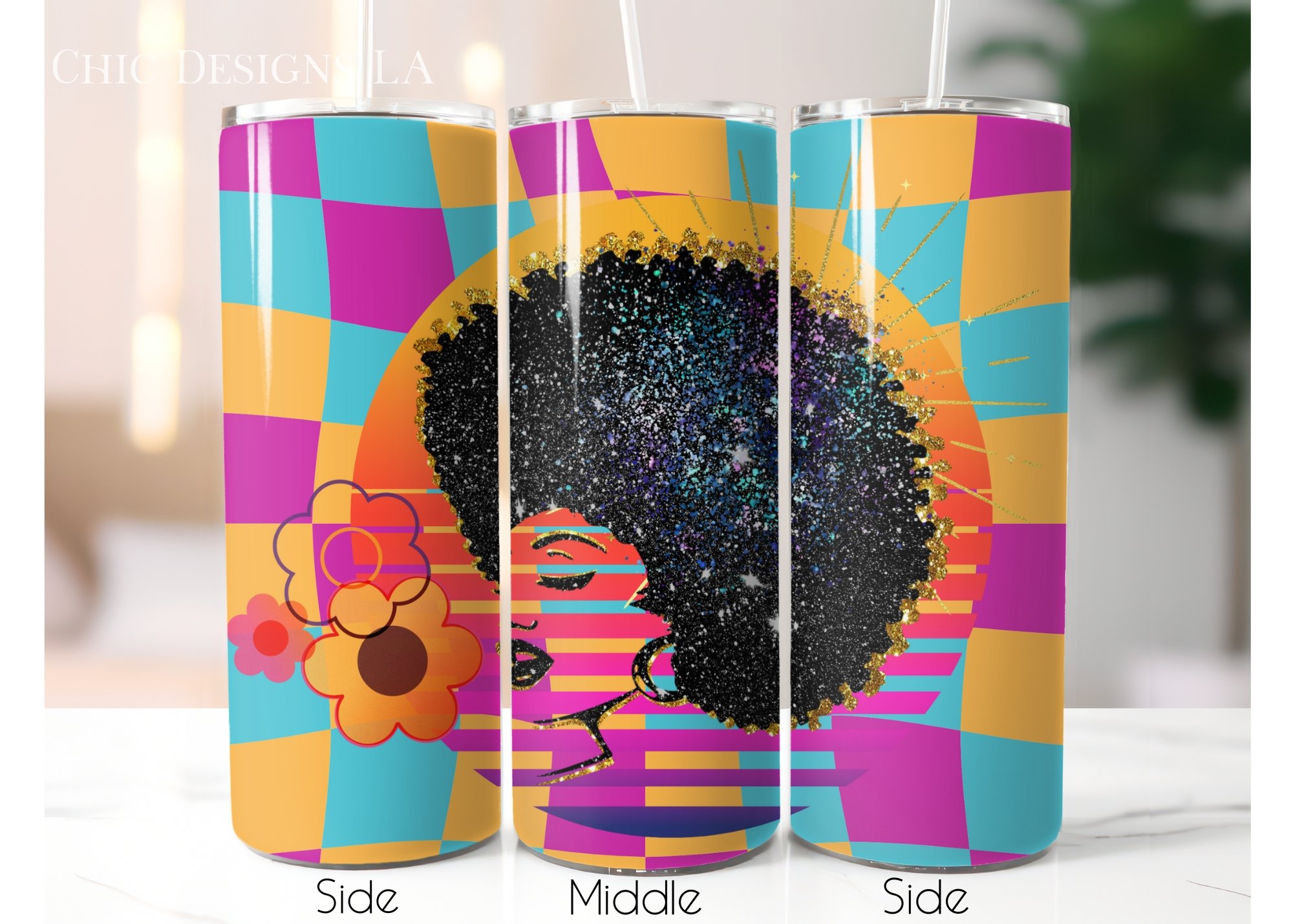 Groovy Checkerboard Afro Woman 20 oz Tumbler Design, Instant Download ...
