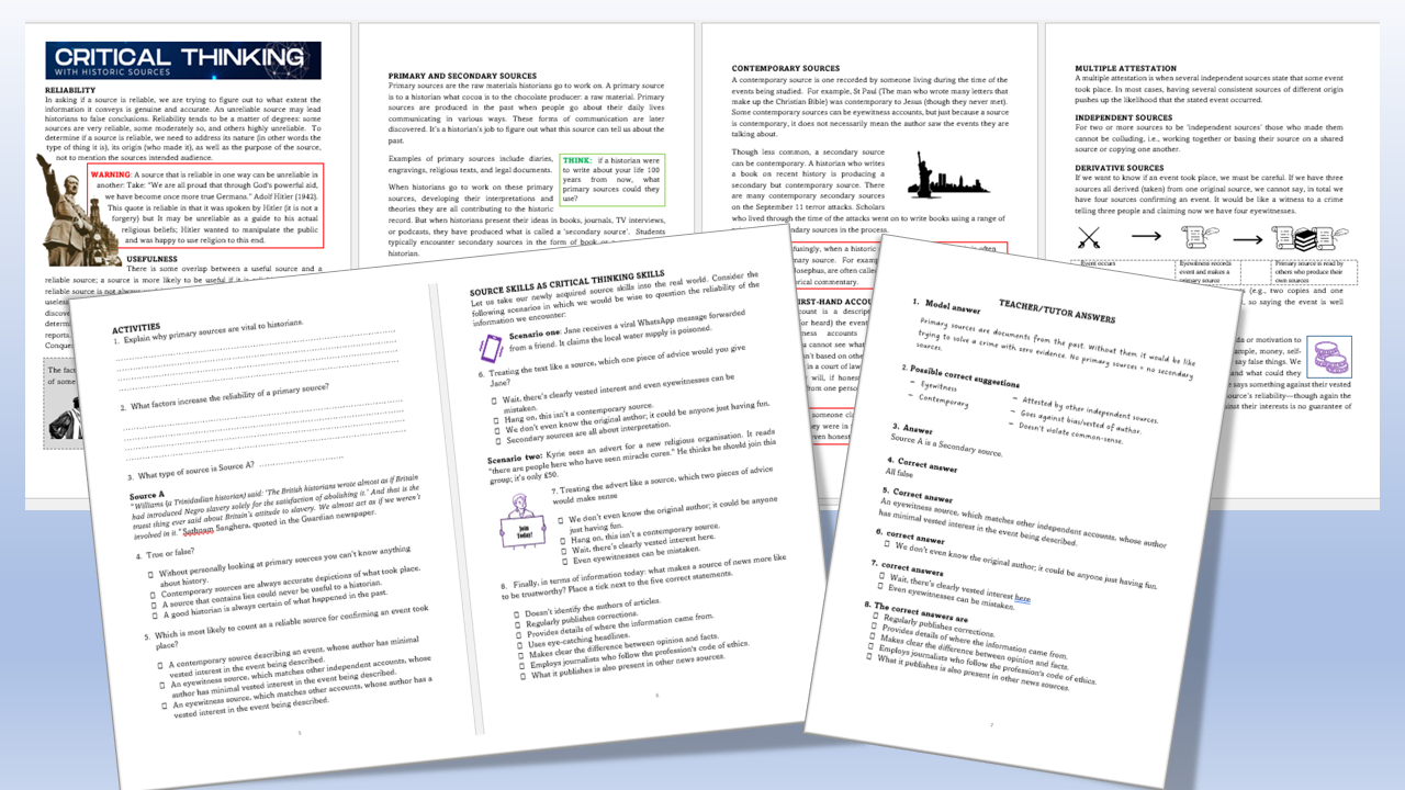 Thinking Critically with Historical Sources - Worksheet - Payhip