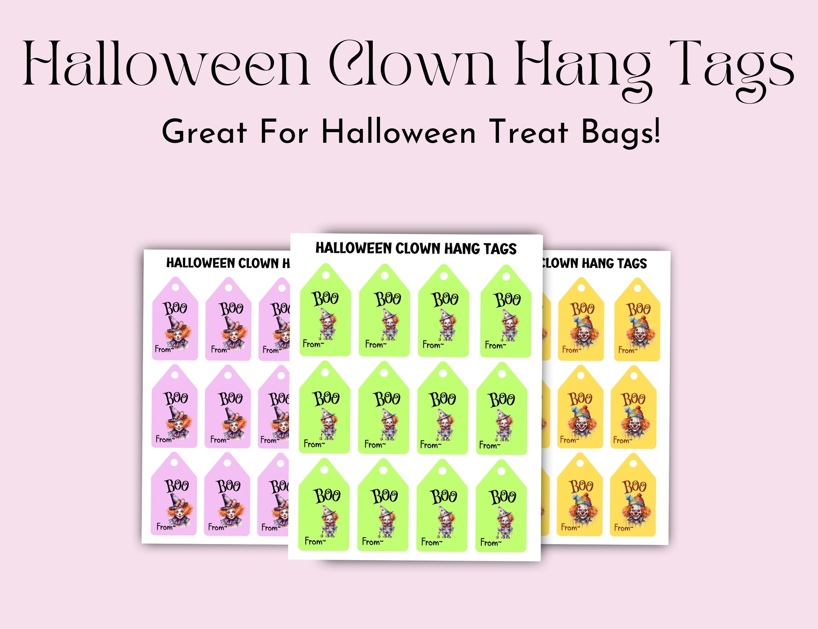Printable Halloween Clown Hang Tags | Halloween Gift Tags | Clown Favor ...
