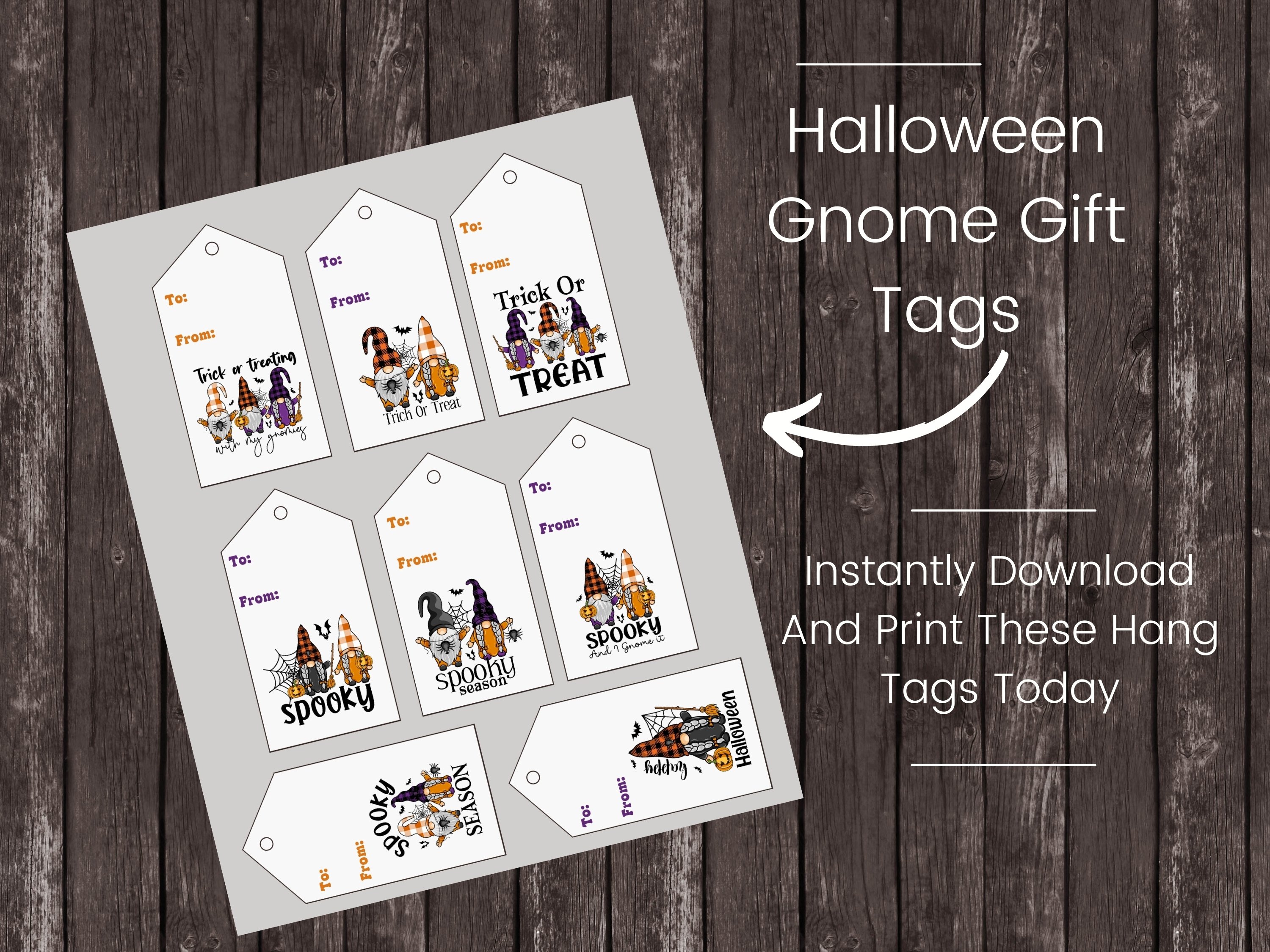 Printable Halloween Gnome Gift Tags | Printable Halloween Hang Tags ...