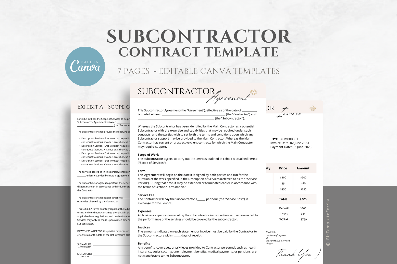 Editable Subcontractor Agreement Template Subcontractor Contract ...