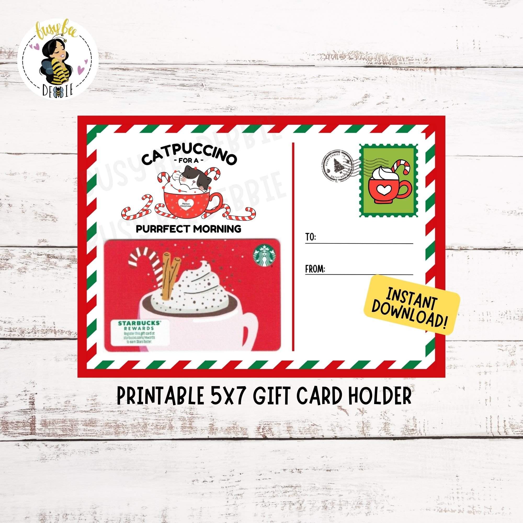Christmas Cat Postcard | Printable Christmas Card | Chiristmas Coffee ...