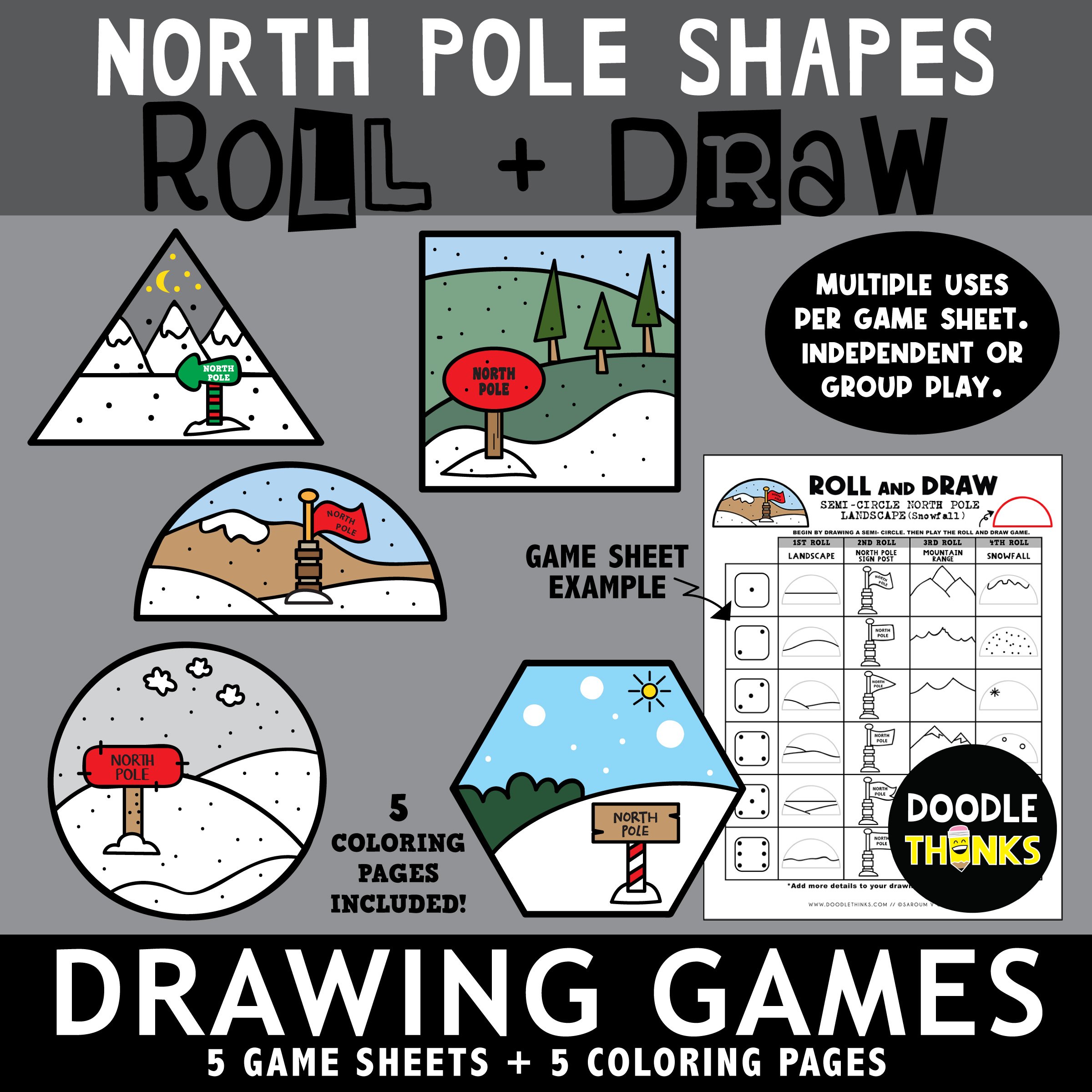 North Pole SHAPES Roll and Draw Game & Coloring Sheets | NO PREP ...
