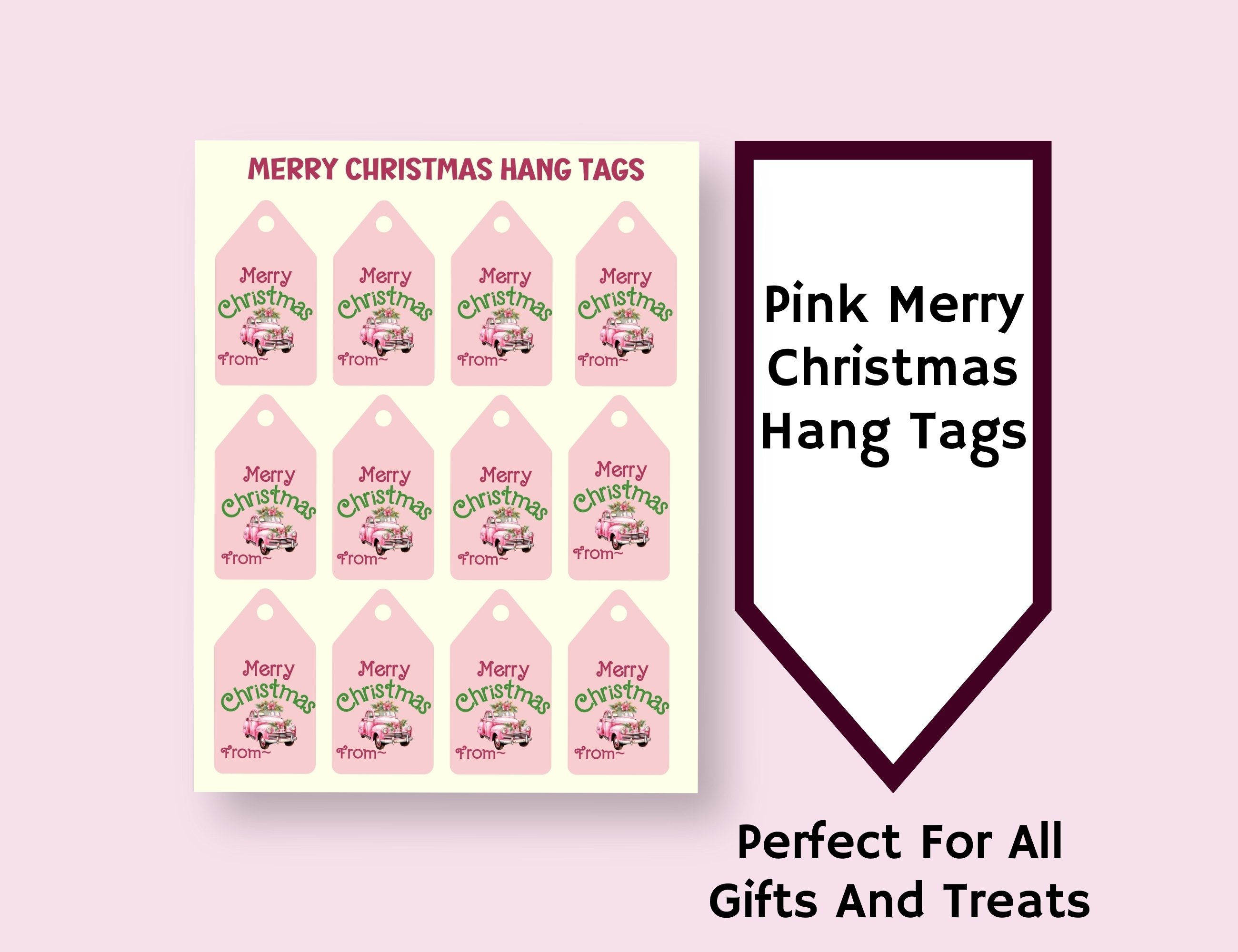 Printable Pink Christmas Hang Tags | Pink Holiday Gift Tags | Printable ...