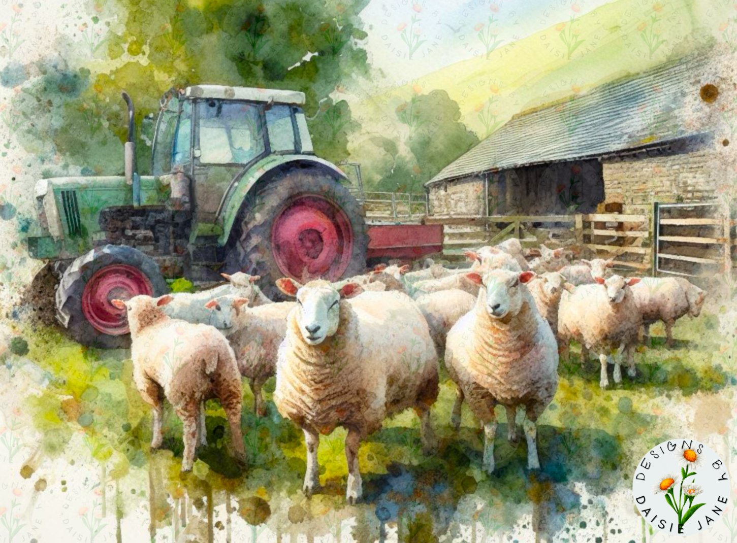 Flock Of Sheep & Tractor *CHOPPING BOARD SIZE* - Payhip