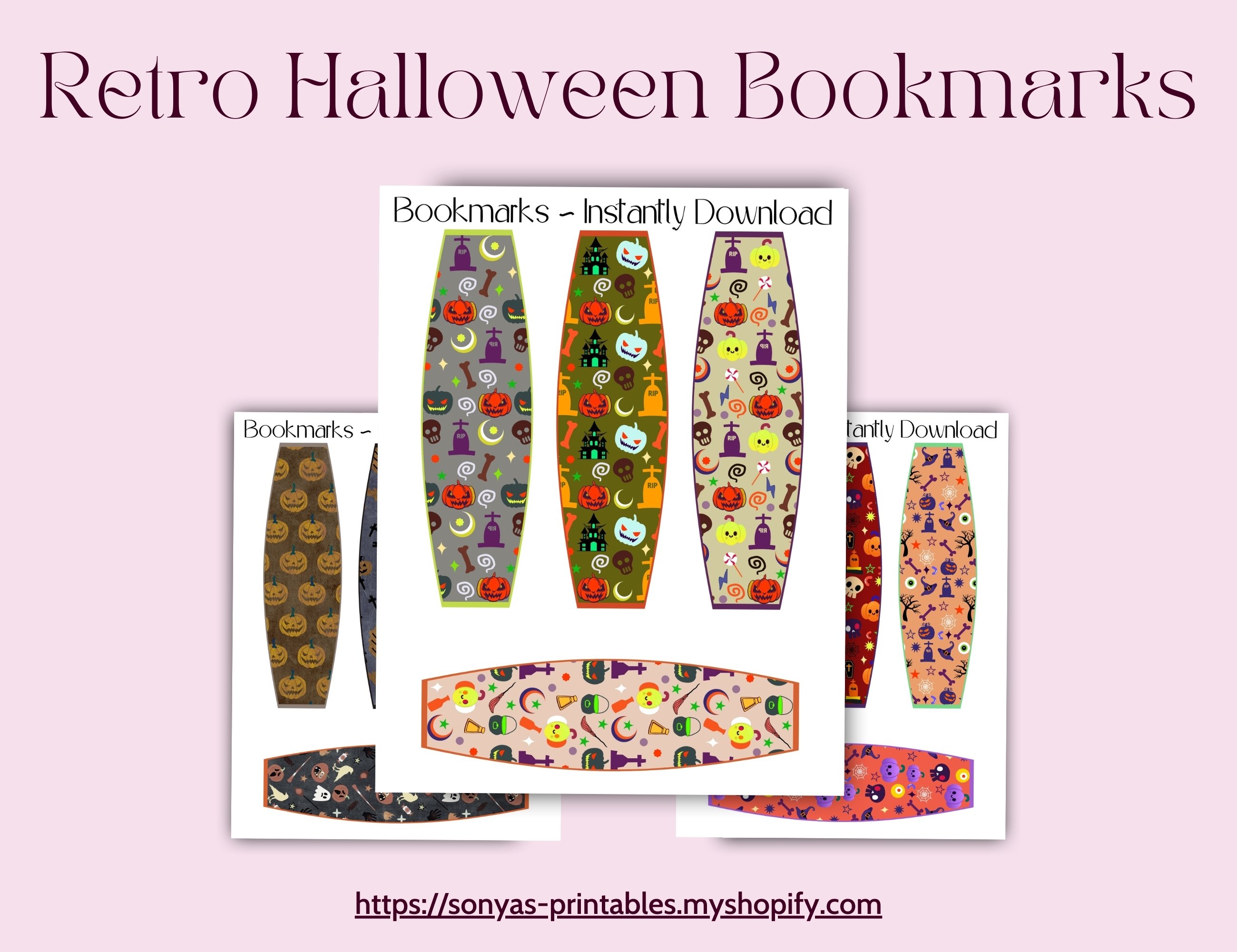 Printable Retro Halloween Bookmarks | Printable Boho Halloween Page ...