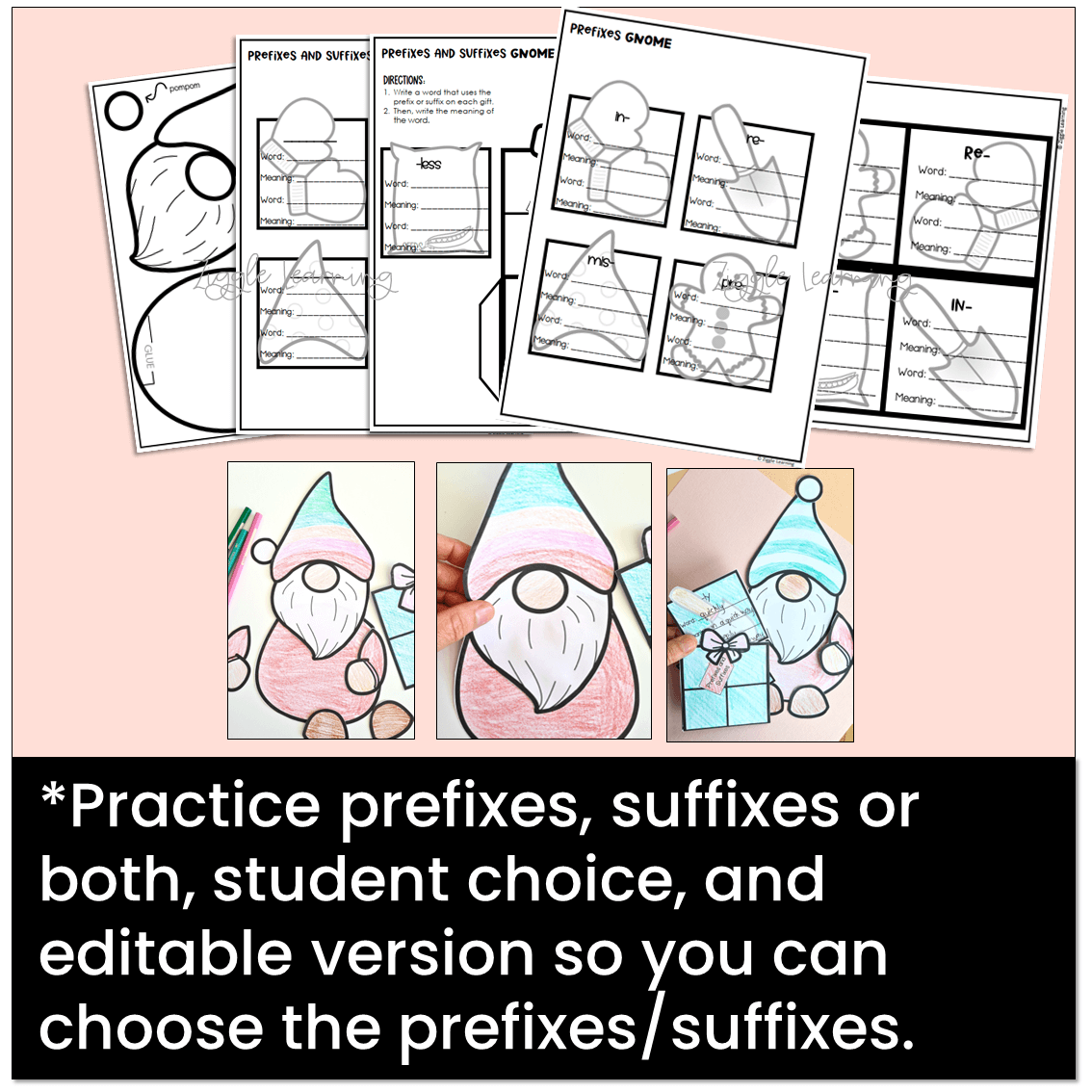 Prefixes and Suffixes Christmas Gnome Craft