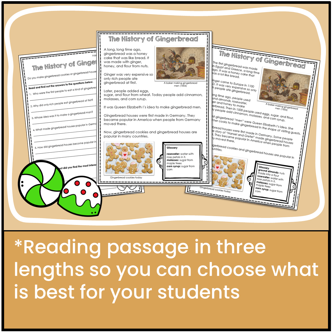 History of Gingerbread Reading Passage Then and Now 2nd, 3rd, 4th, 5th, 6th