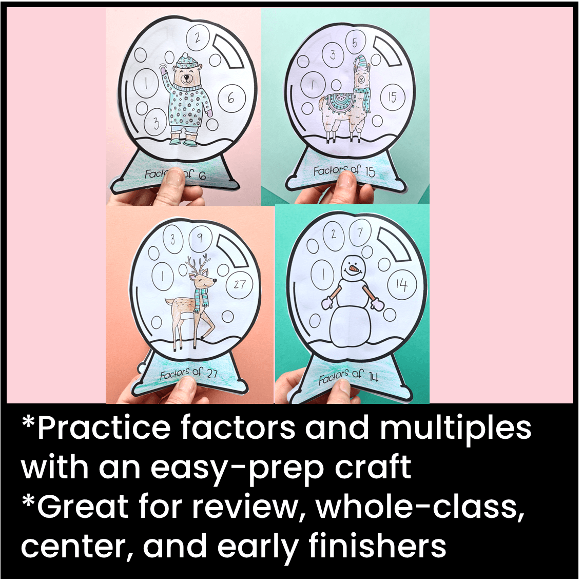 Snow Globe Factors and Multiples Winter Craft Activity