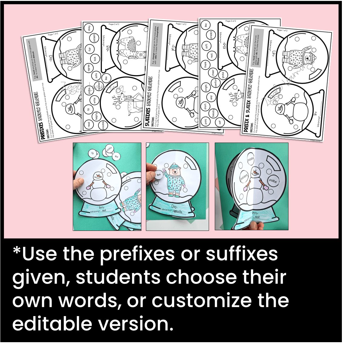 Snow Globe Prefixes and Suffixes Winter Craft