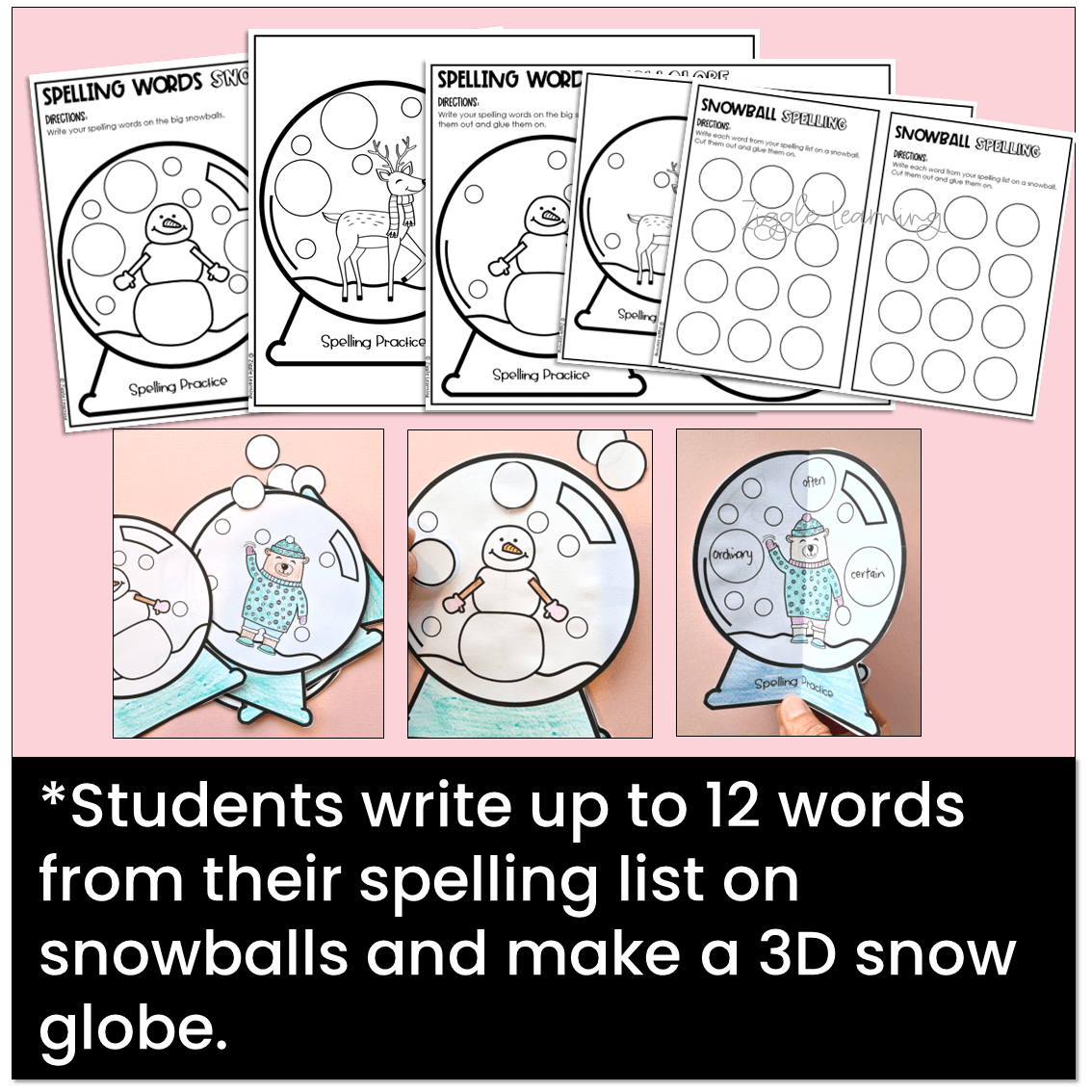 Snow Globe Spelling Words Winter Activity