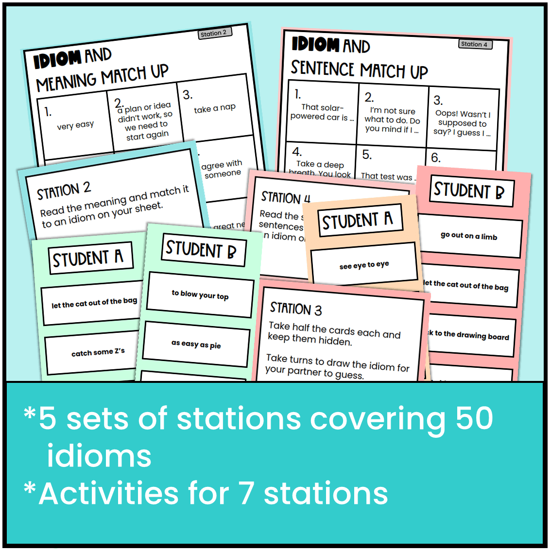 Idioms Stations 4th, 5th, 6th, 7th Grade Worksheet Posters