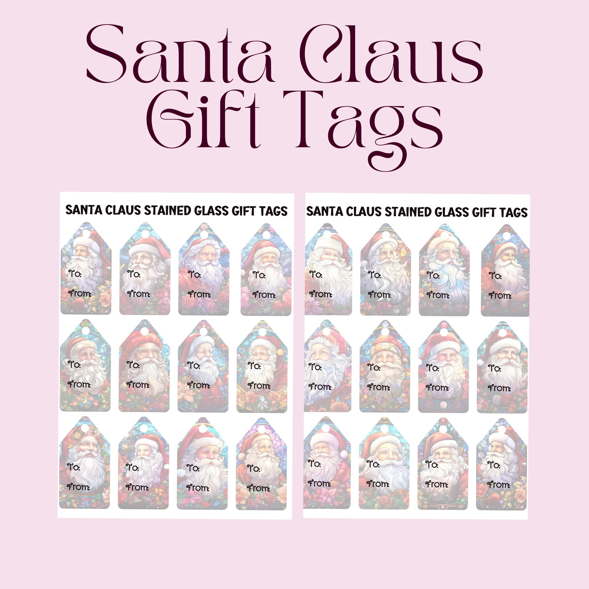 Printable Santa Claus Gift Tags | Stained Glass Santa Claus Hang Tags ...