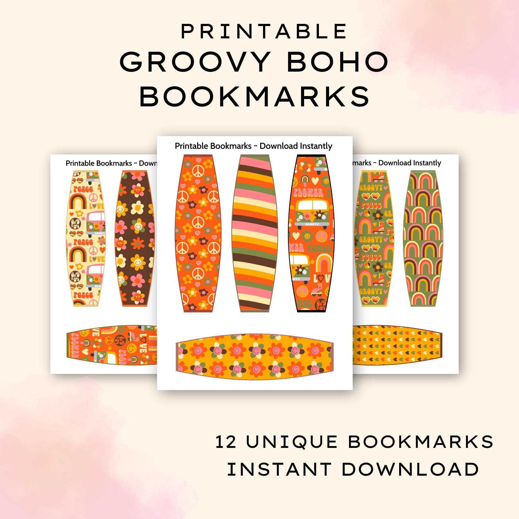 12 Groovy Boho Bookmarks | Boho Bookmarks | Retro Bookmarks | Groovy ...
