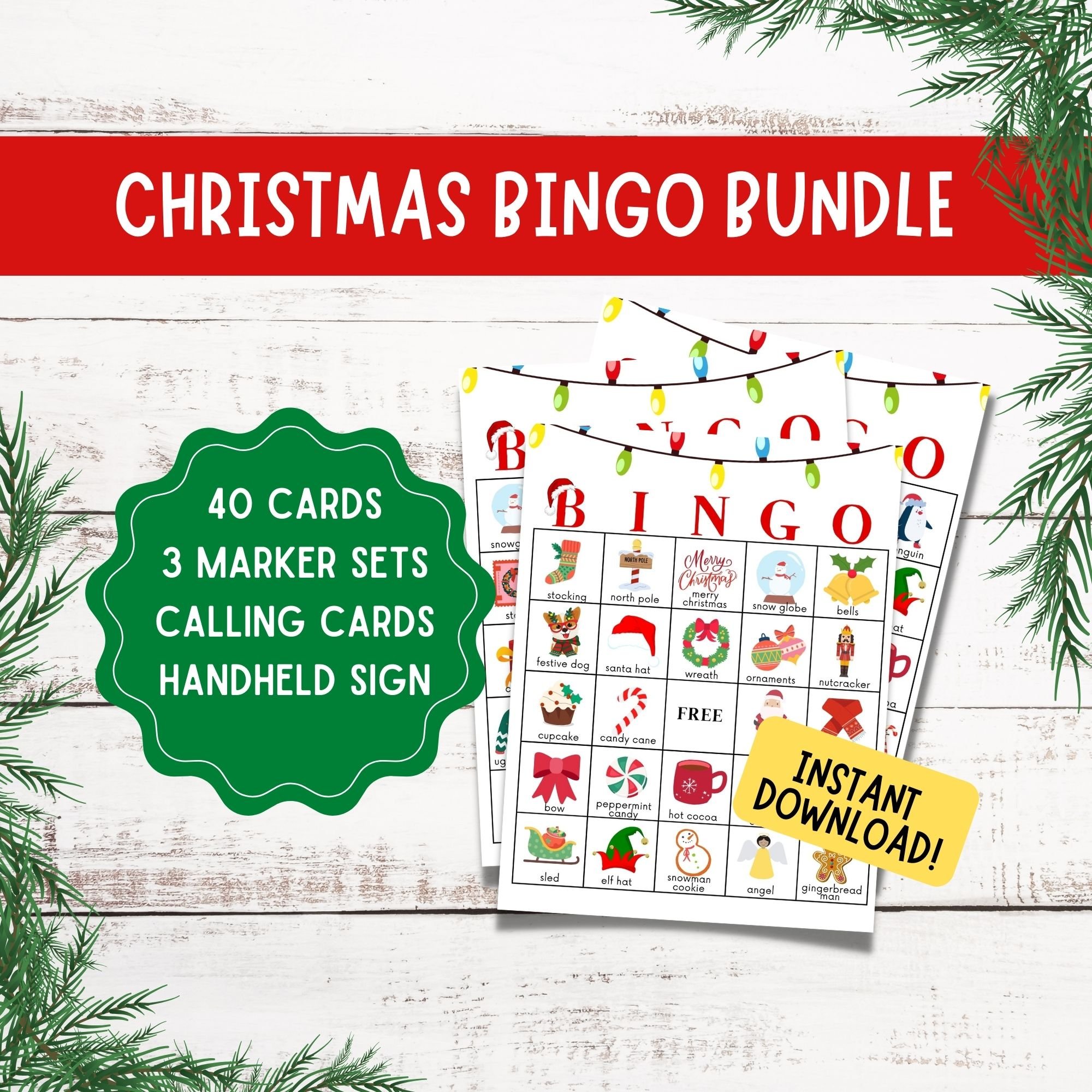 Printable Christmas Bingo Cards | 40 Bingo Cards and Markers | Holiday ...