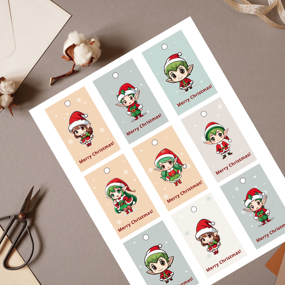 Kawaii Christmas Elves Gift Tags - Digital Printable - Payhip