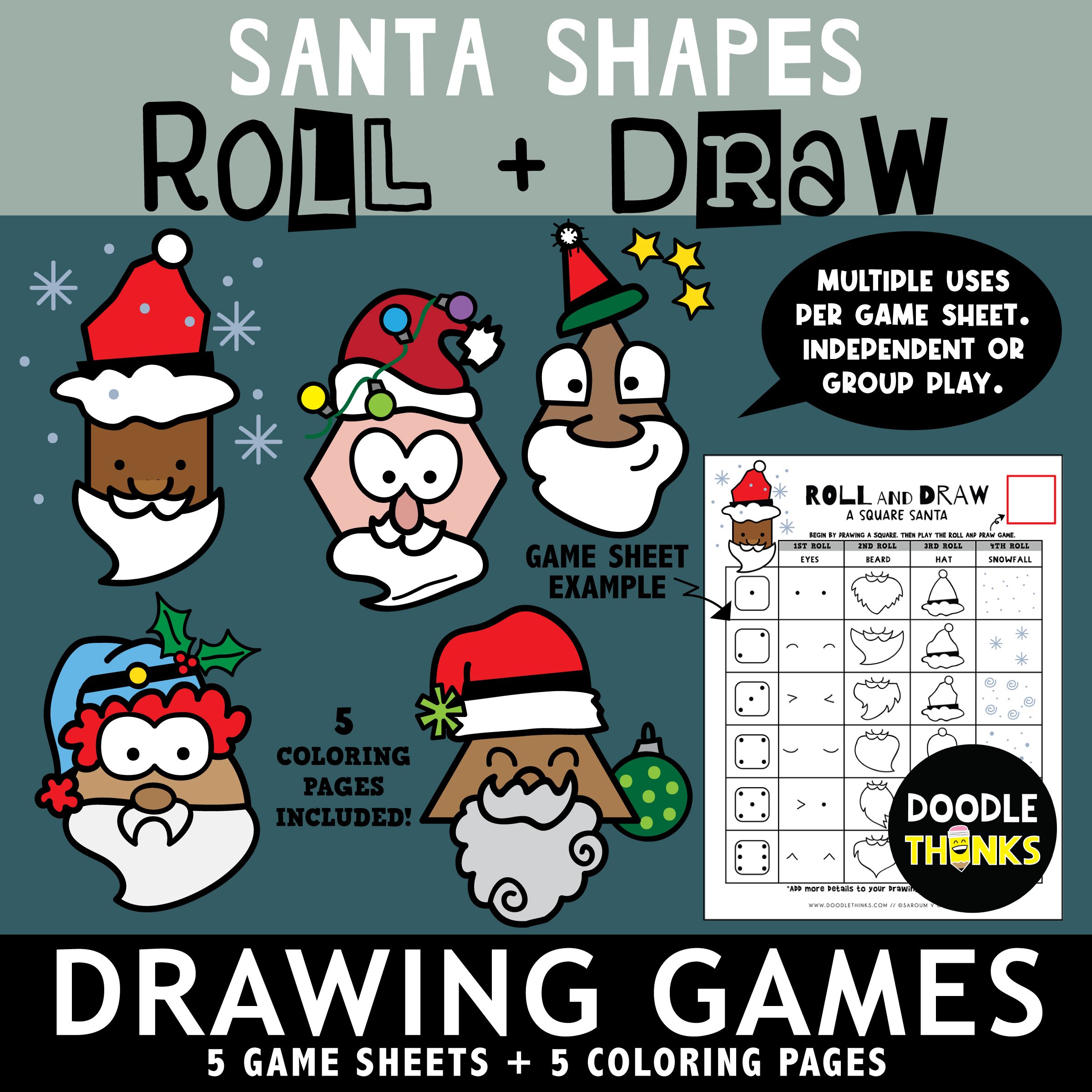 Santa SHAPES Roll and Draw Game & Coloring Sheets | NO PREP Activities ...
