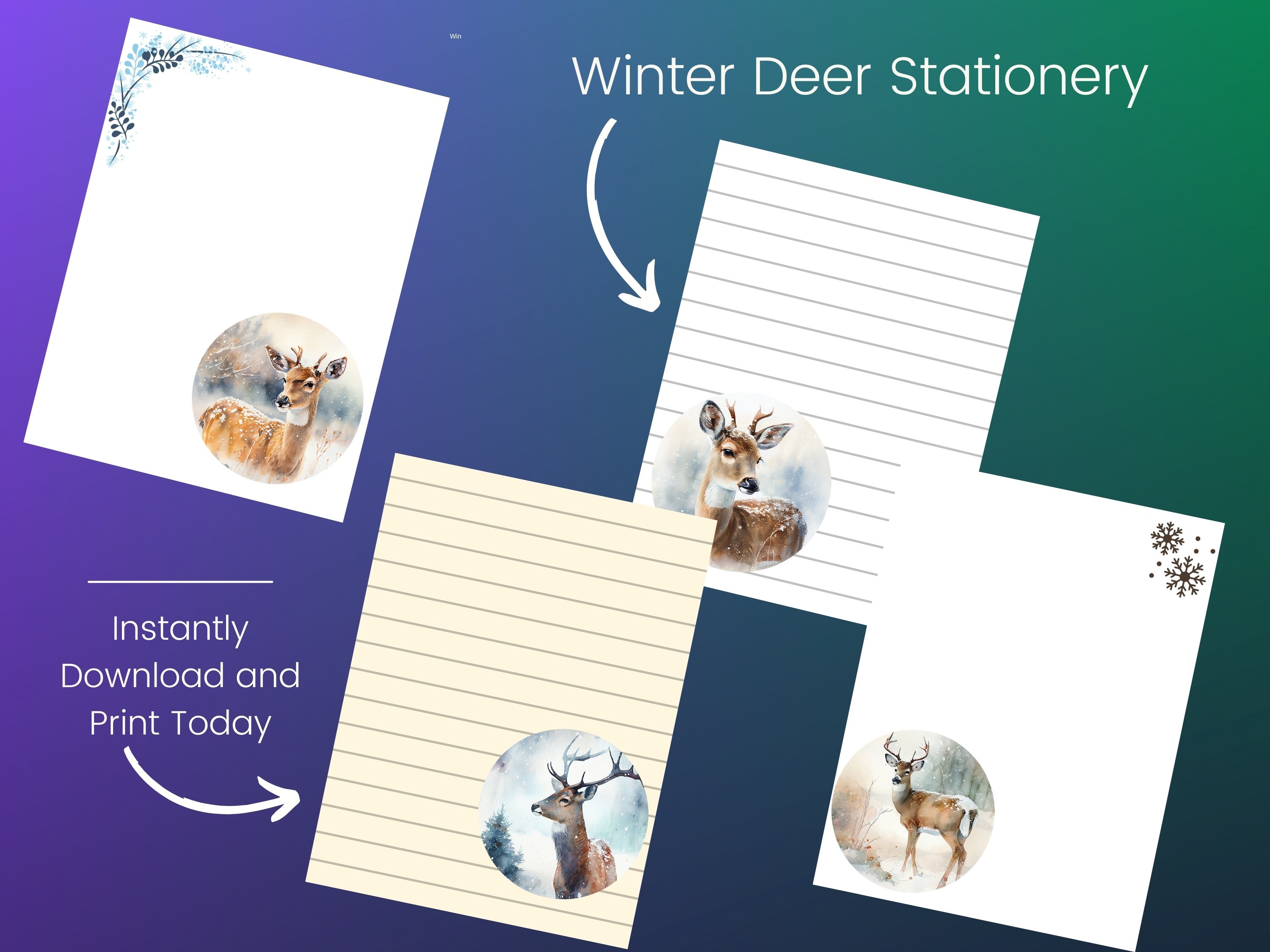 Printable Winter Deer Stationery | Winter Deer Writing Paper ...