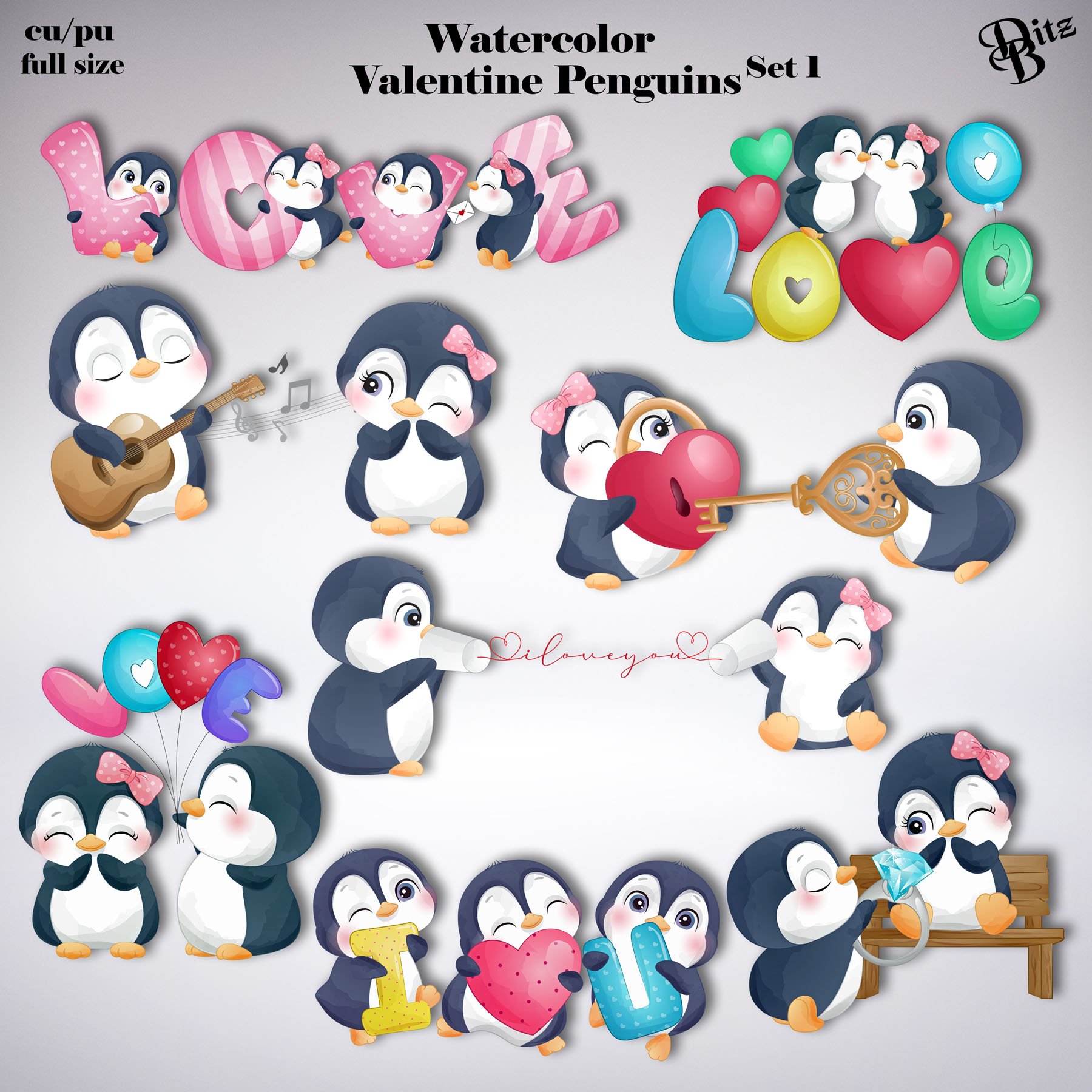 Watercolor Valentine Penguins Set 1 - Payhip