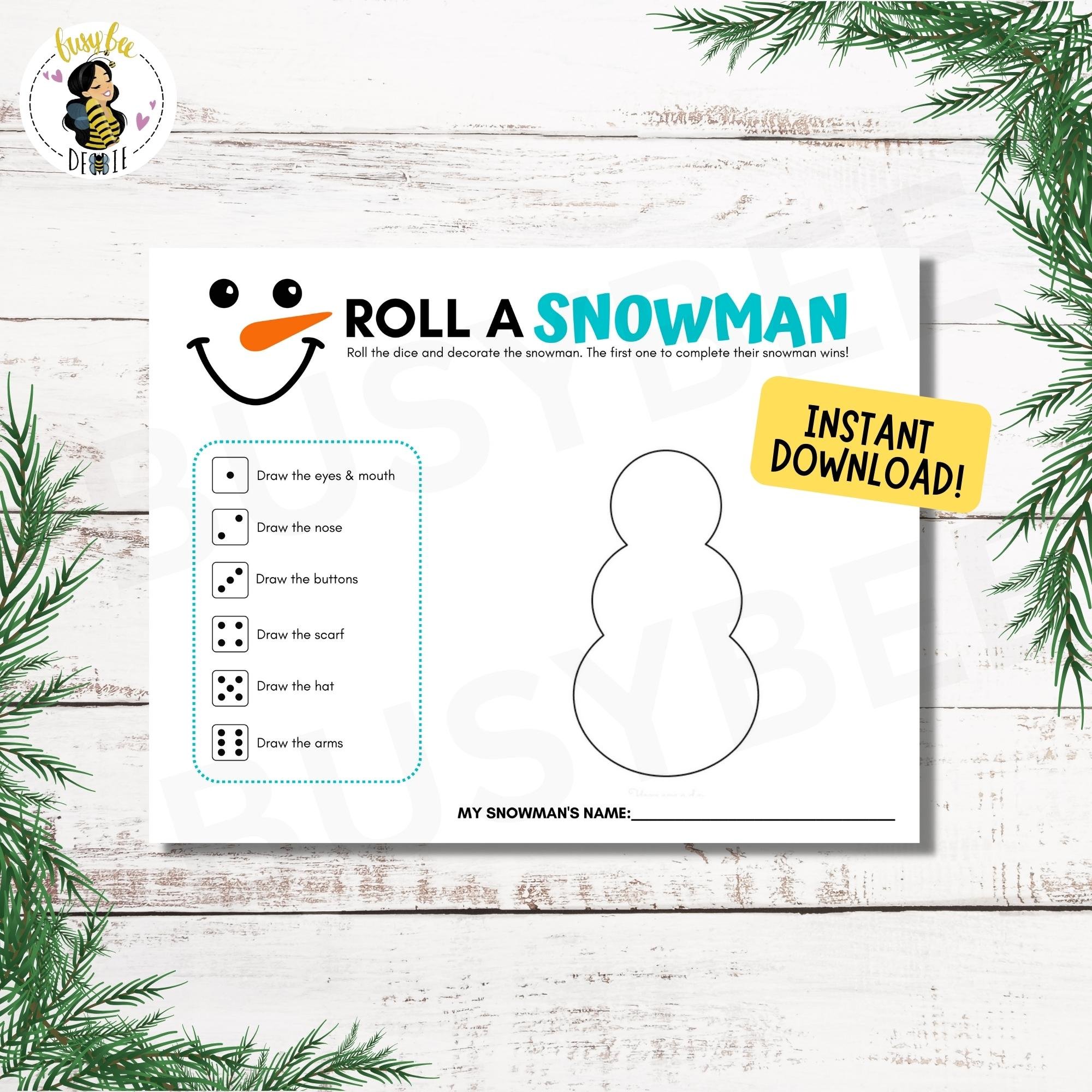Roll A Snowman Game | Printable Christmas Game | Winter Activity For ...